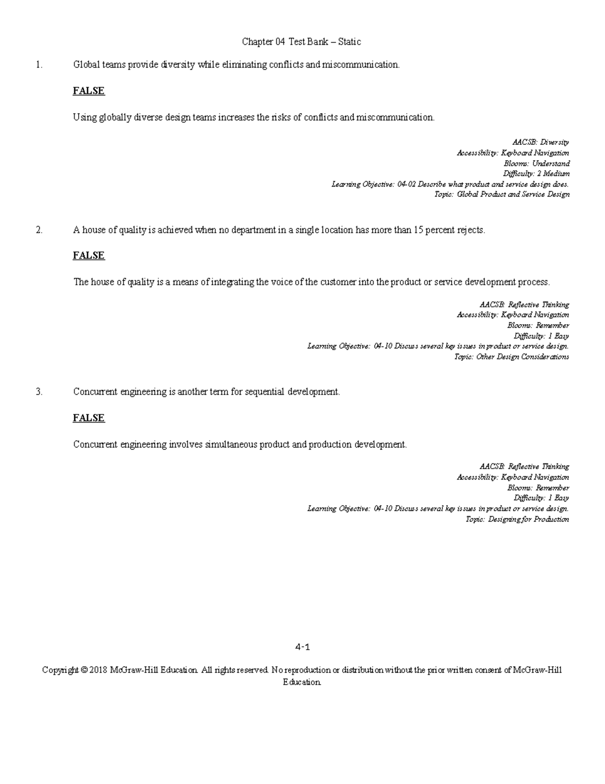 Chapter 04 Test Bank - operation management - Chapter 04 Test Bank ...