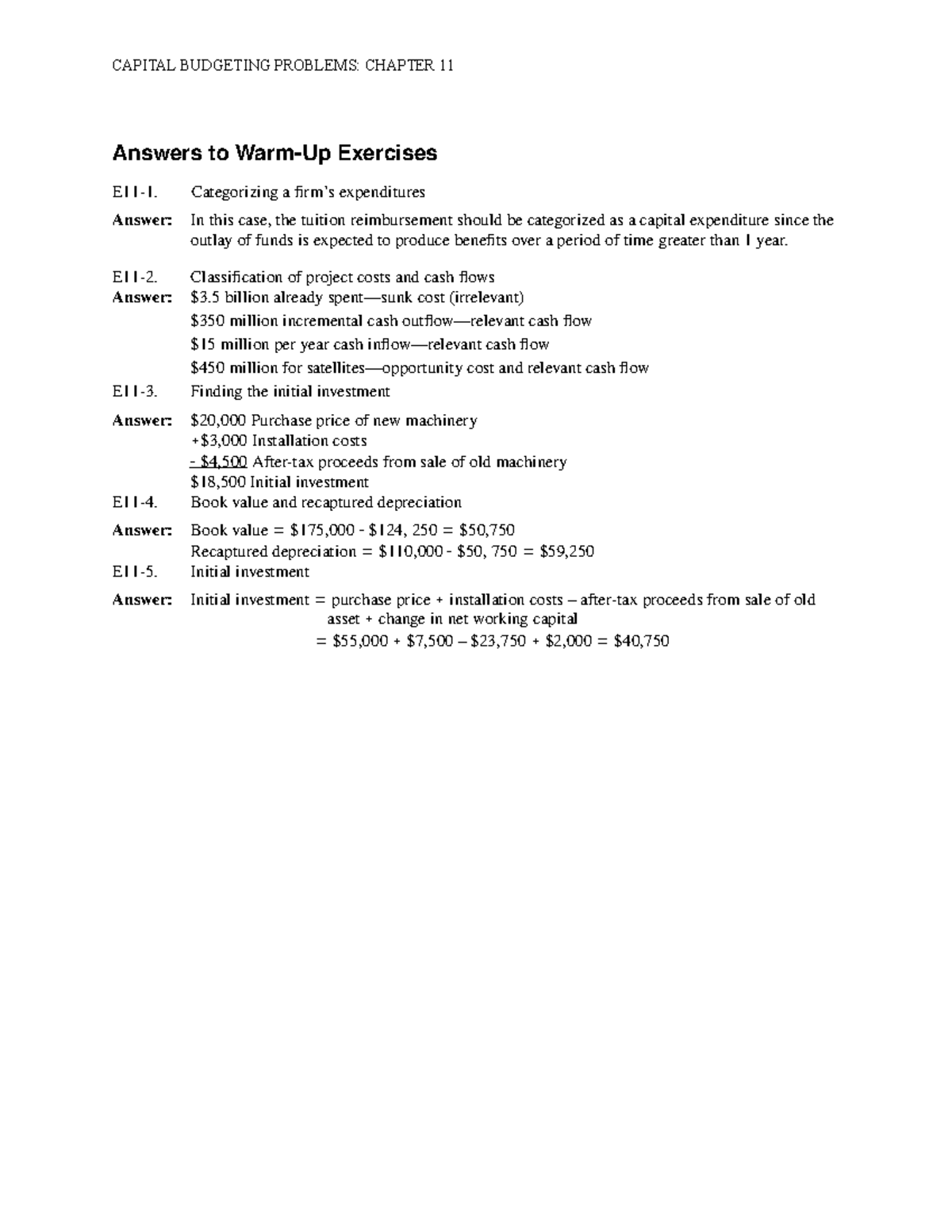 Chapter 11 Solutions - CAPITAL BUDGETING PROBLEMS: CHAPTER 11 Answers ...