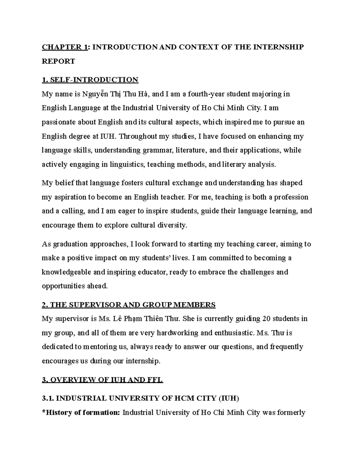 CHAPTER 1: INTRODUCTION TO THE INTERNSHIP REPORT (ENG 101) - Studocu
