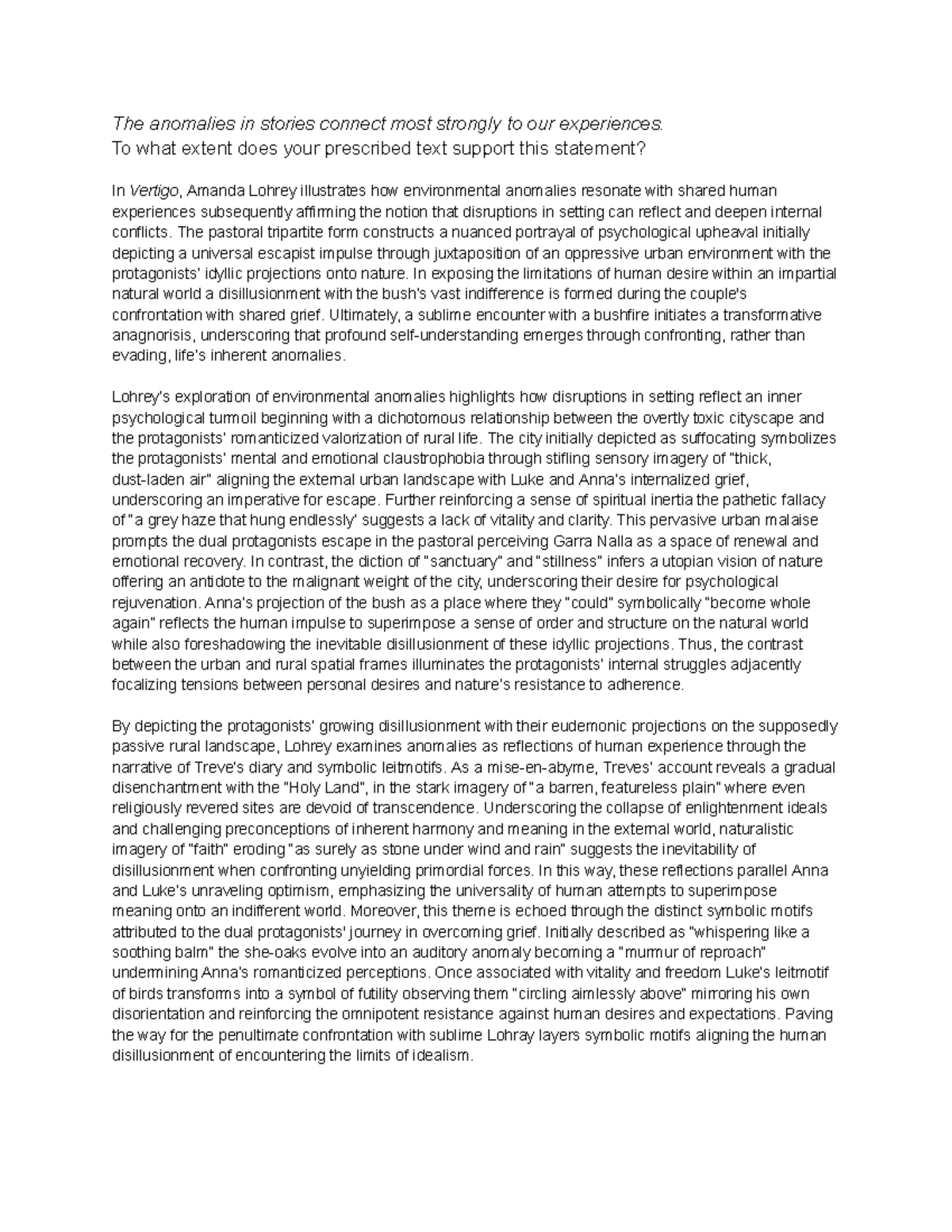 Vertigo Trial HSC Essay: Analyzing Environmental Anomalies and Human ...