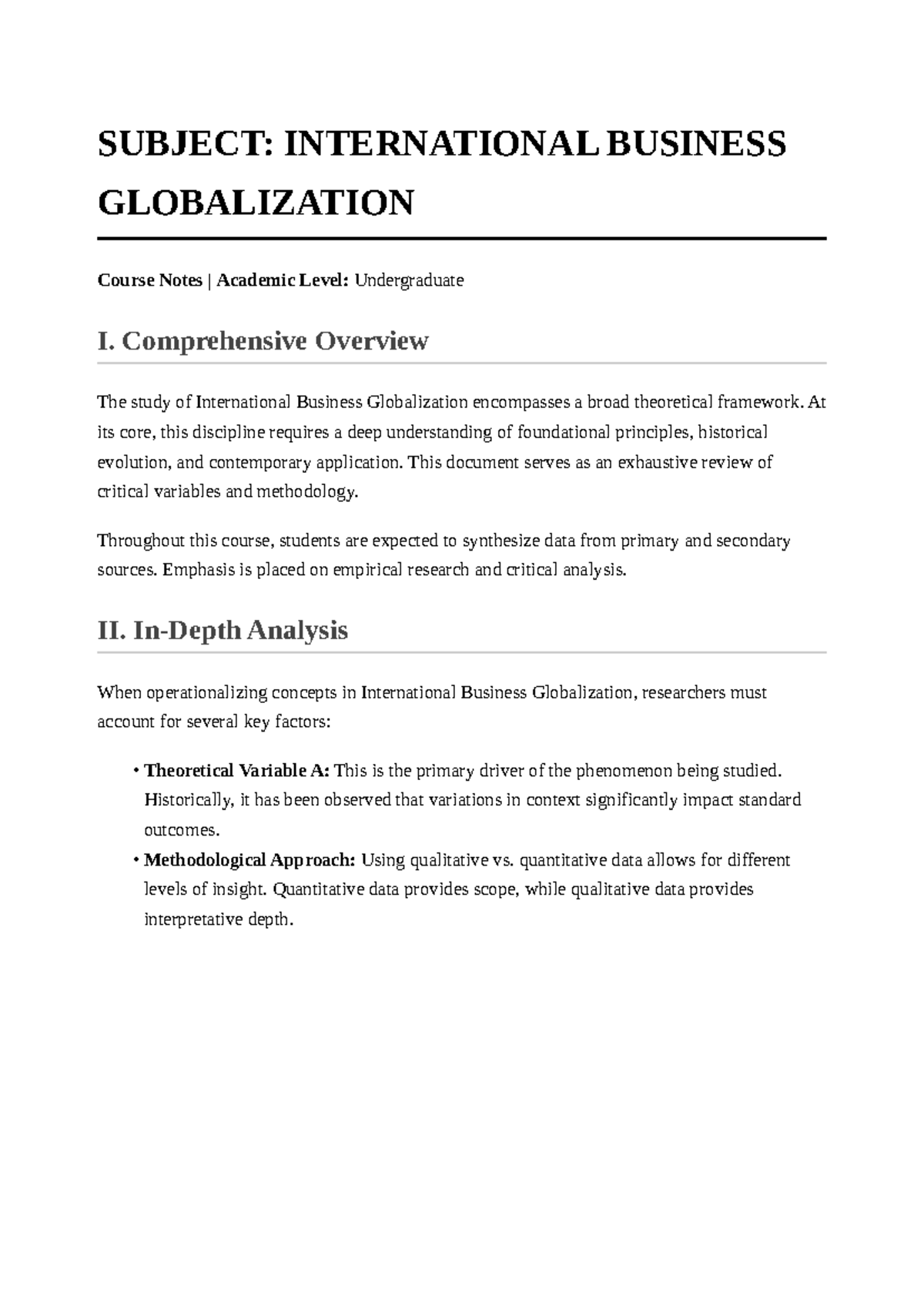International Business Globalization Course Notes: A Comprehensive ...