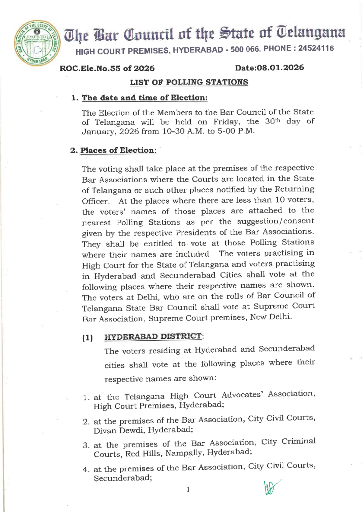 Polling Stations for Bar Council Elections - Telangana 2026 - Studocu