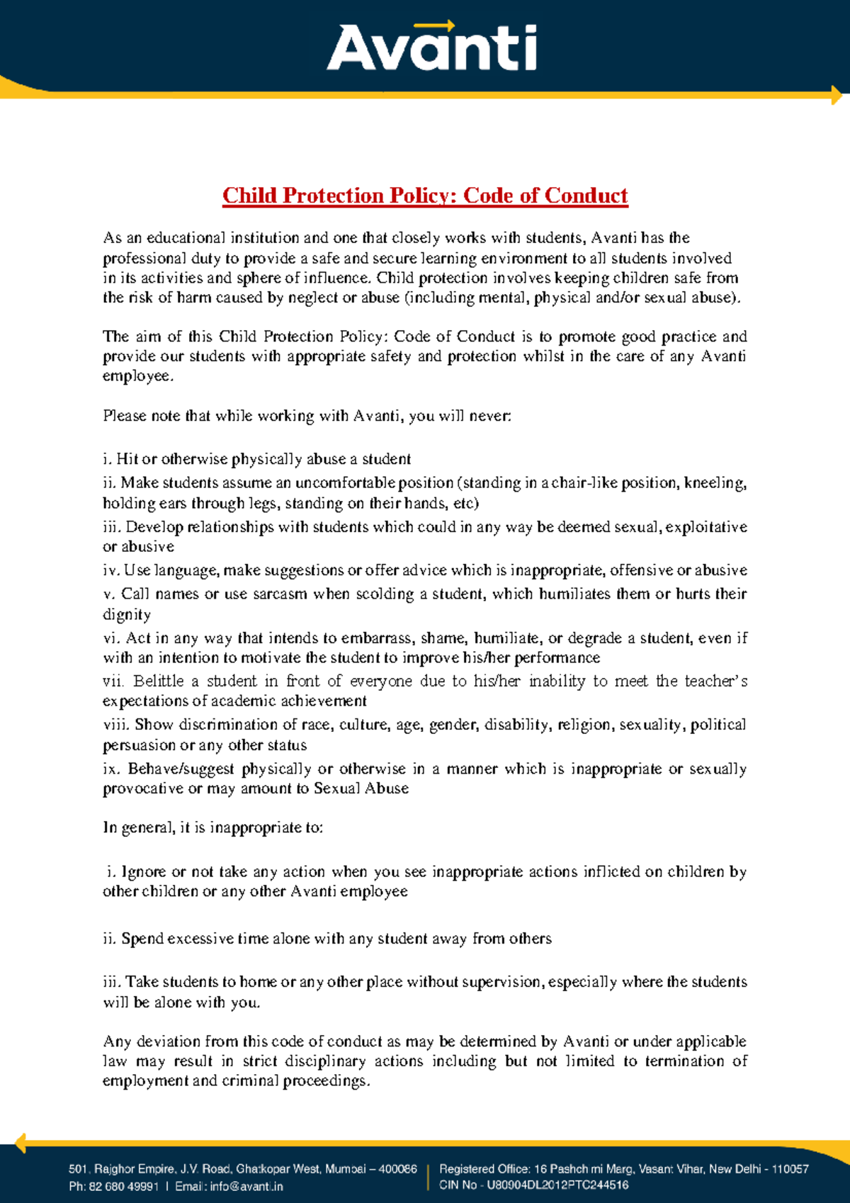 Child Protection Policy: Code of Conduct Guidelines - Studocu