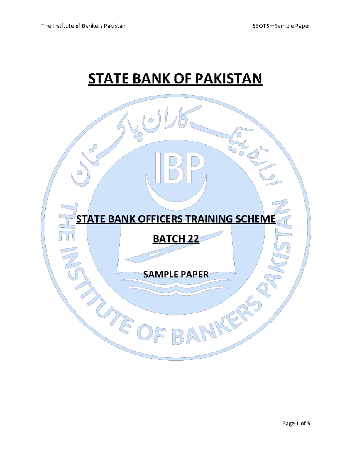 SBOTS Sample Paper - State Bank Officers Training Scheme Batch 22 - Studocu