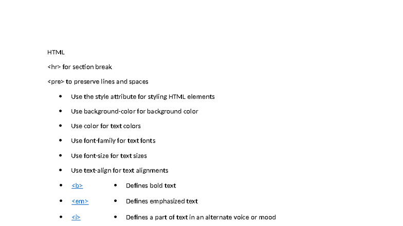 HTML-CSS Notes: Section Breaks, Styling, and Links - Studocu