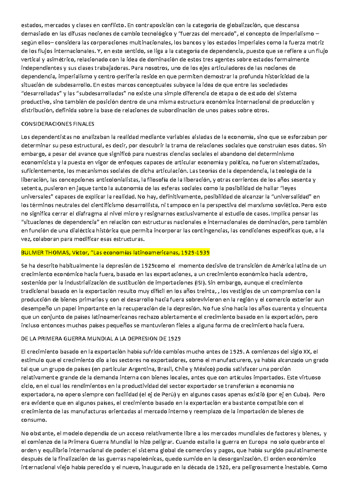 Resumen de la obra de Bulmer Thomas sobre Dependencia e Imperialismo en ...