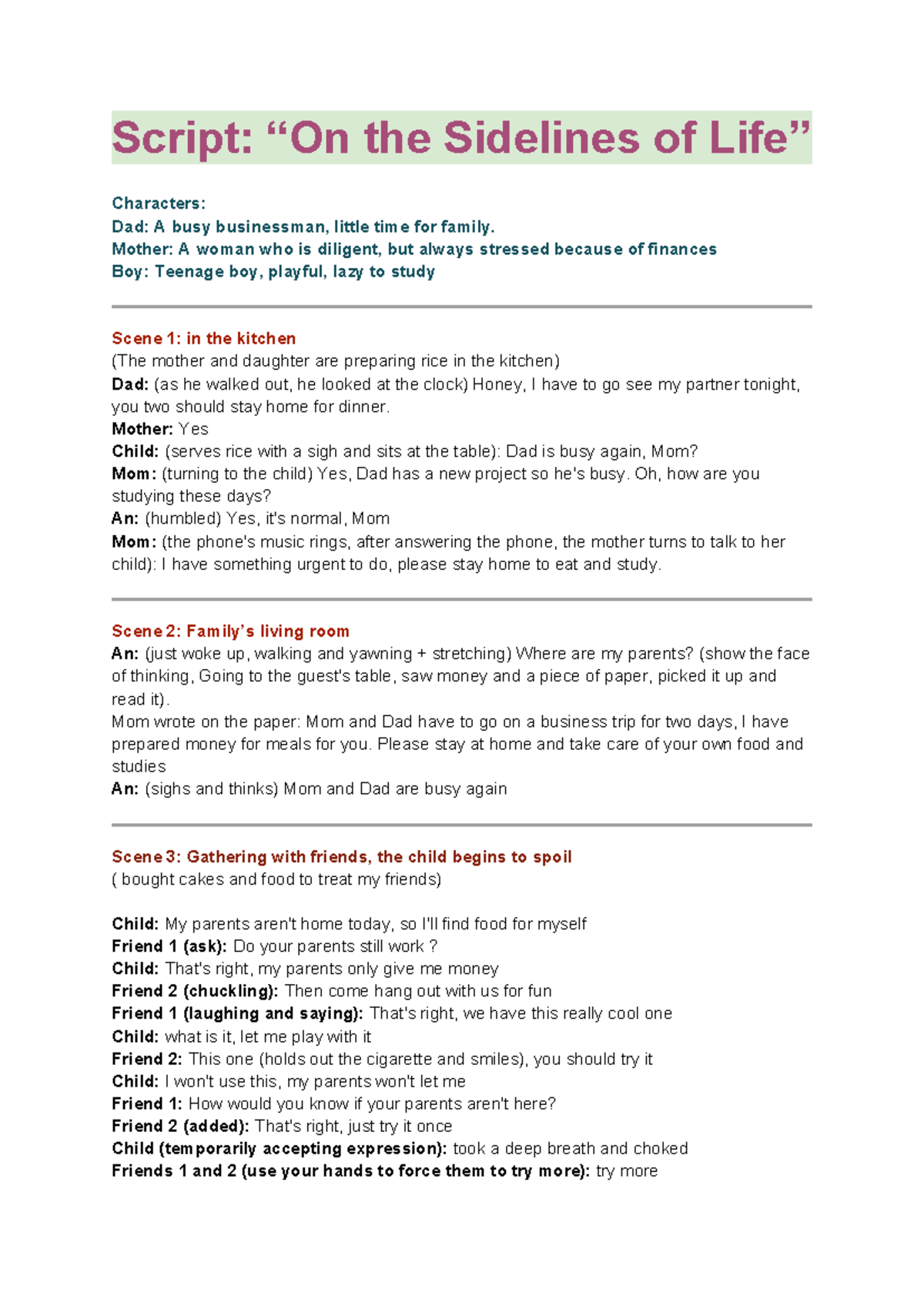 Script: “On the Sidelines of Life” - Script: “On the Sidelines of Life ...