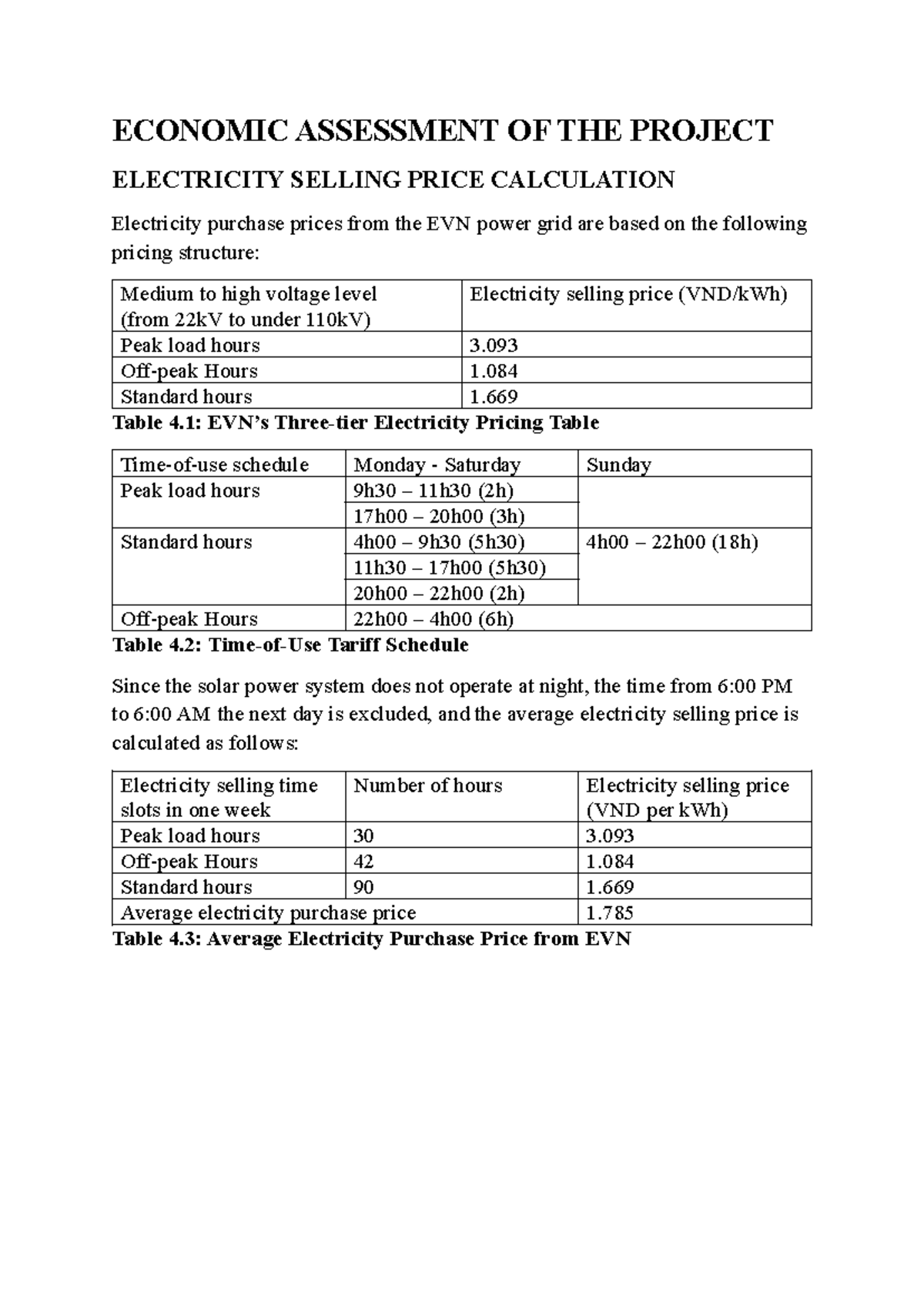 ECON 101: Economic Assessment of Electricity Selling Price Calculation ...