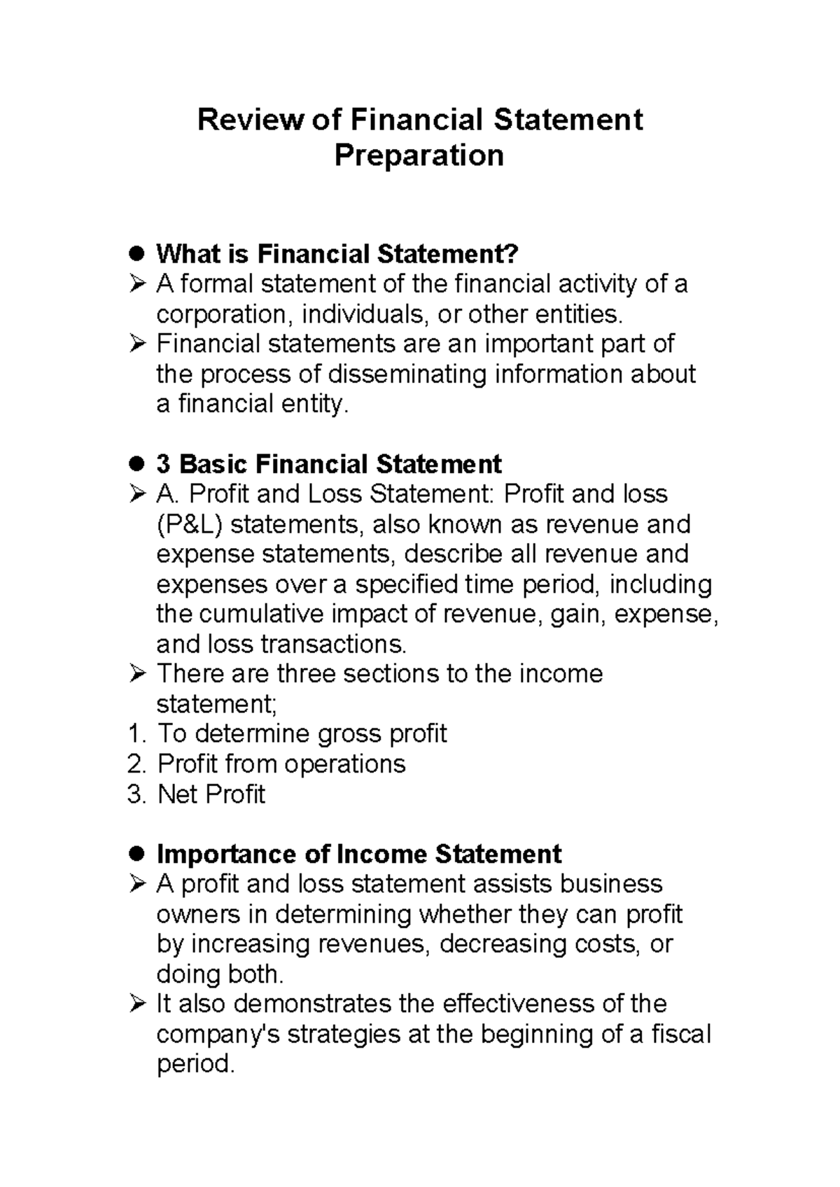 Review of Financial Statement Preparation - Review of Financial ...
