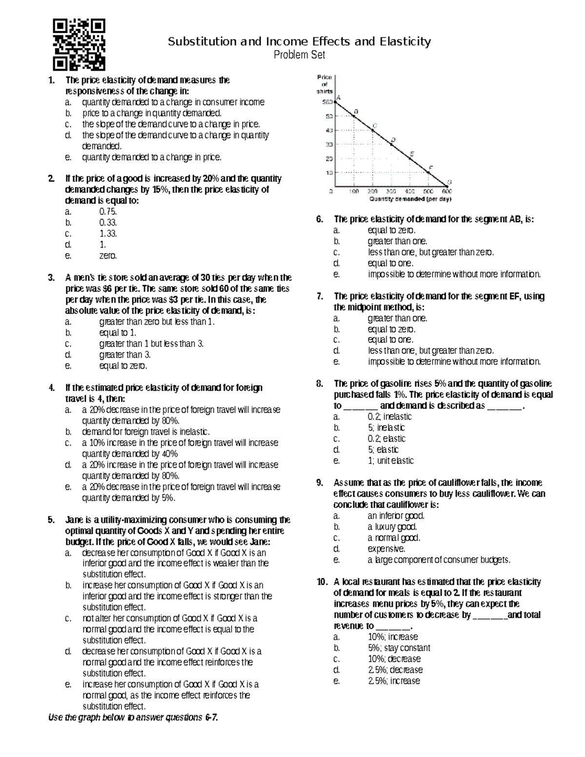 Substitution and Income Effects: Elasticity Problem Set 1 - Studocu