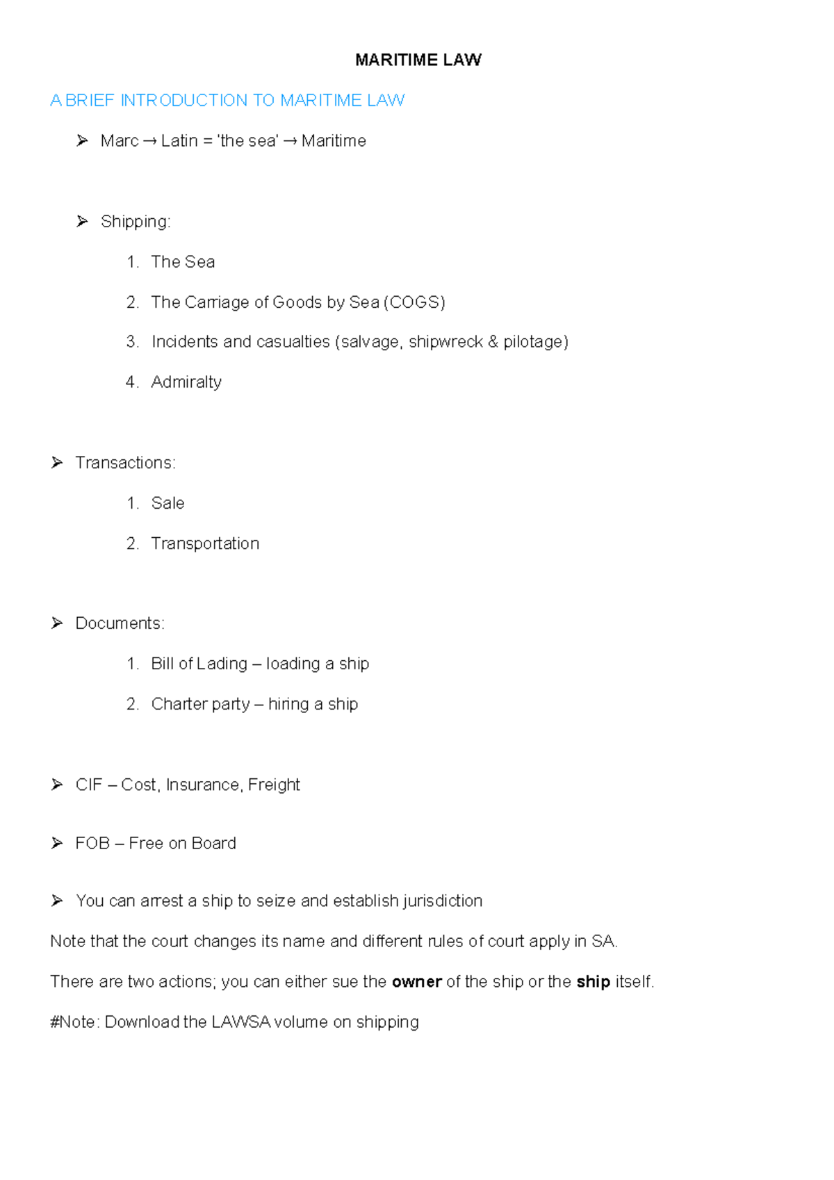 Maritime Law 2017 - Complete Lecture Notes and Overview - Studocu