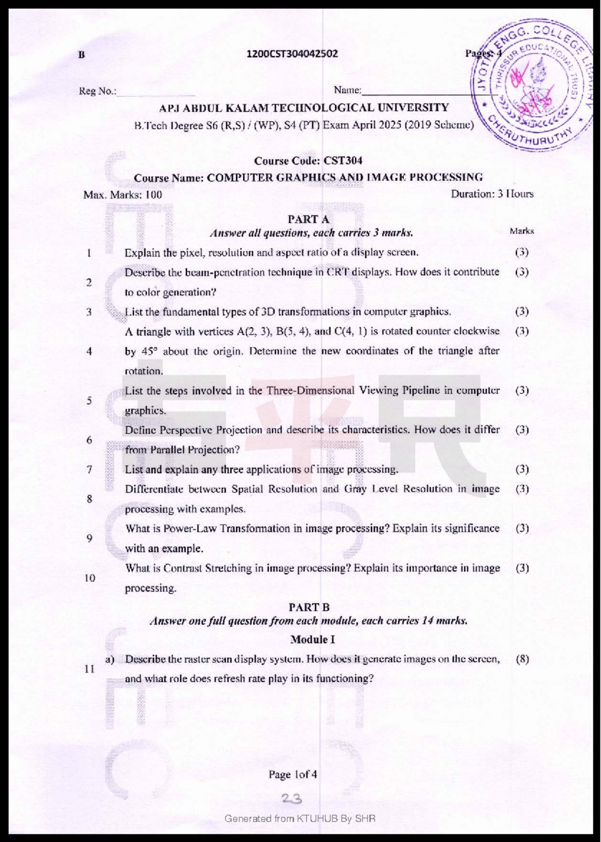 CST304: Comprehensive Study Guide for Computer Graphics & Image ...