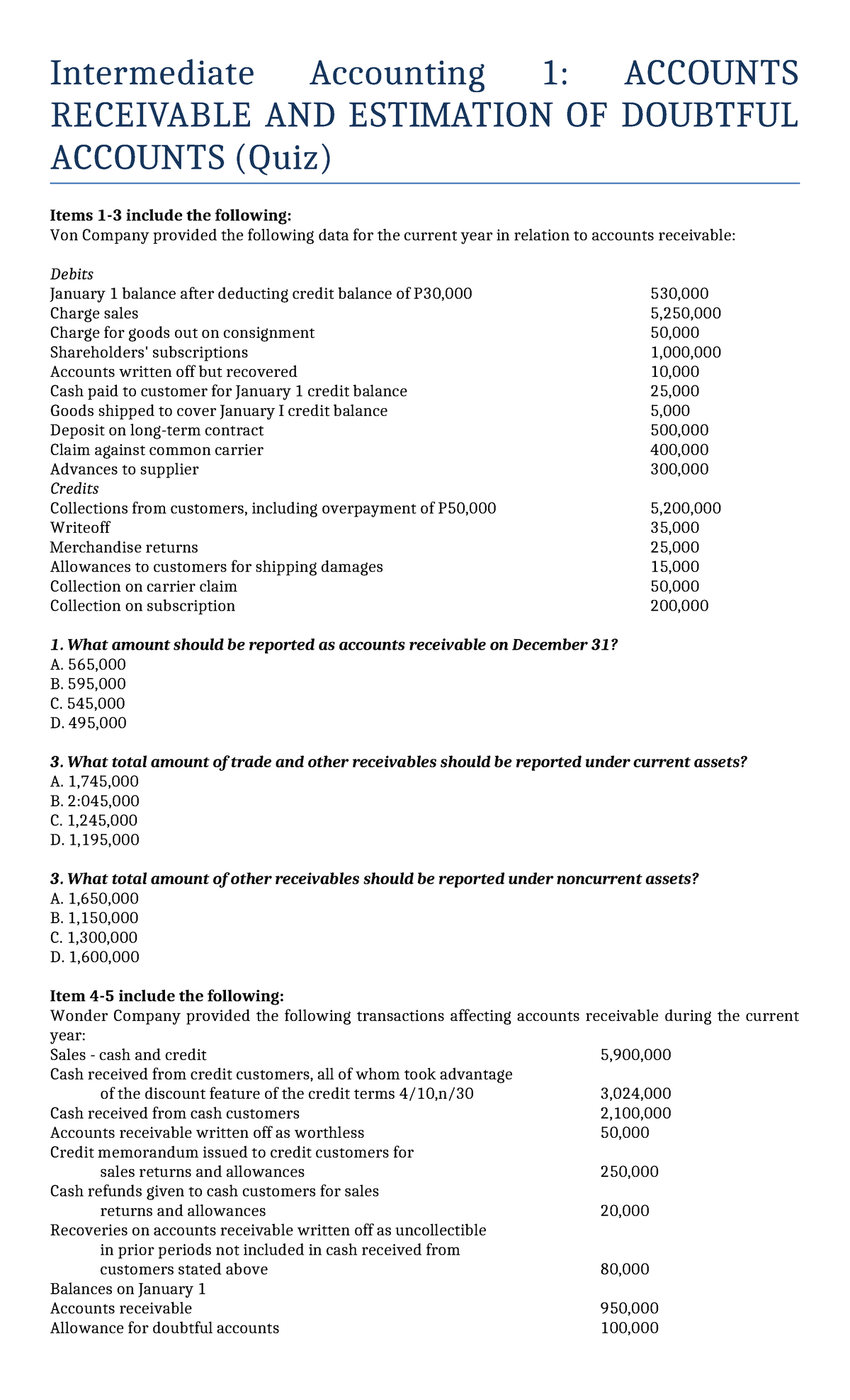 Accounts Receivable & Doubtful Accounts Quiz - Intermediate Accounting ...