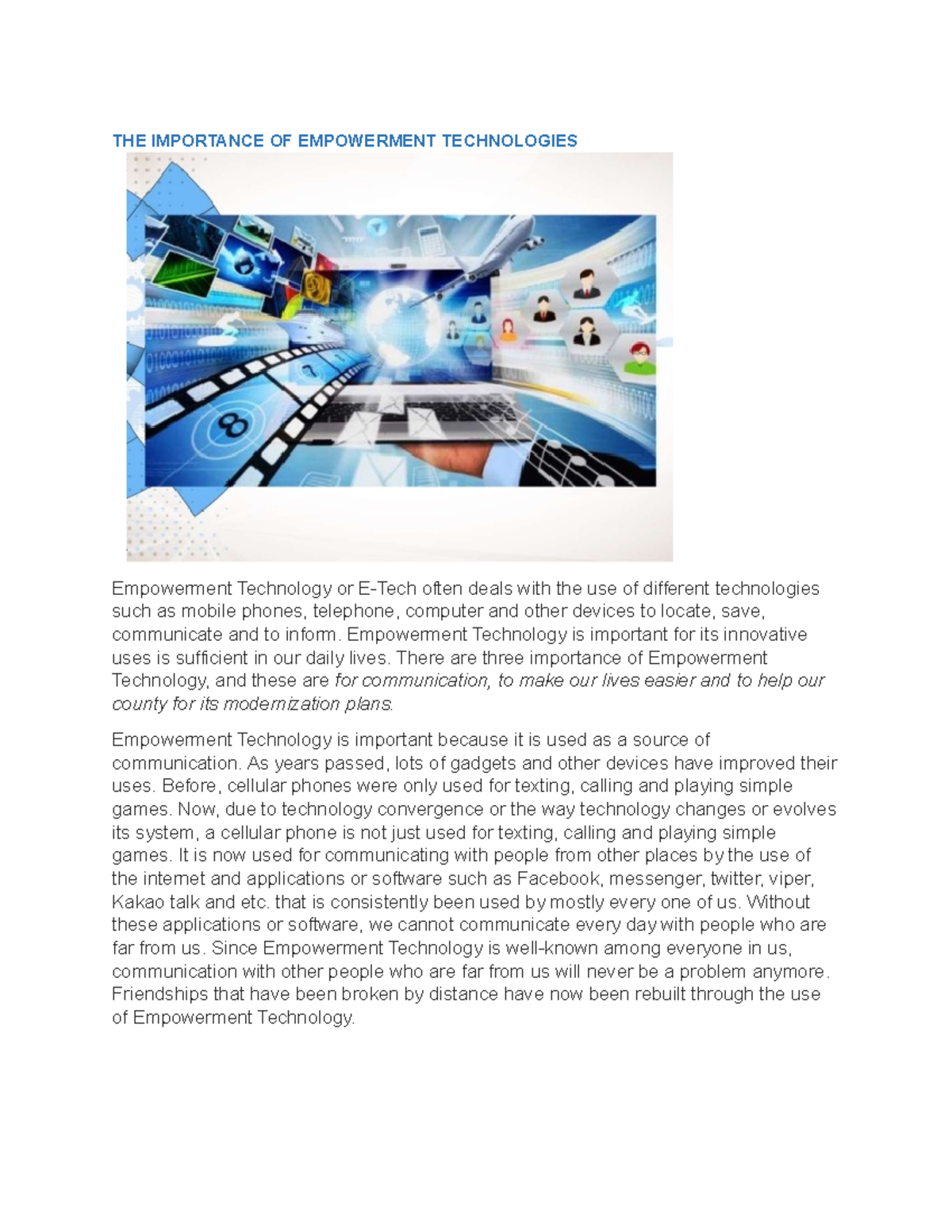 THE Importance OF Empowerment Technologies - THE IMPORTANCE OF ...