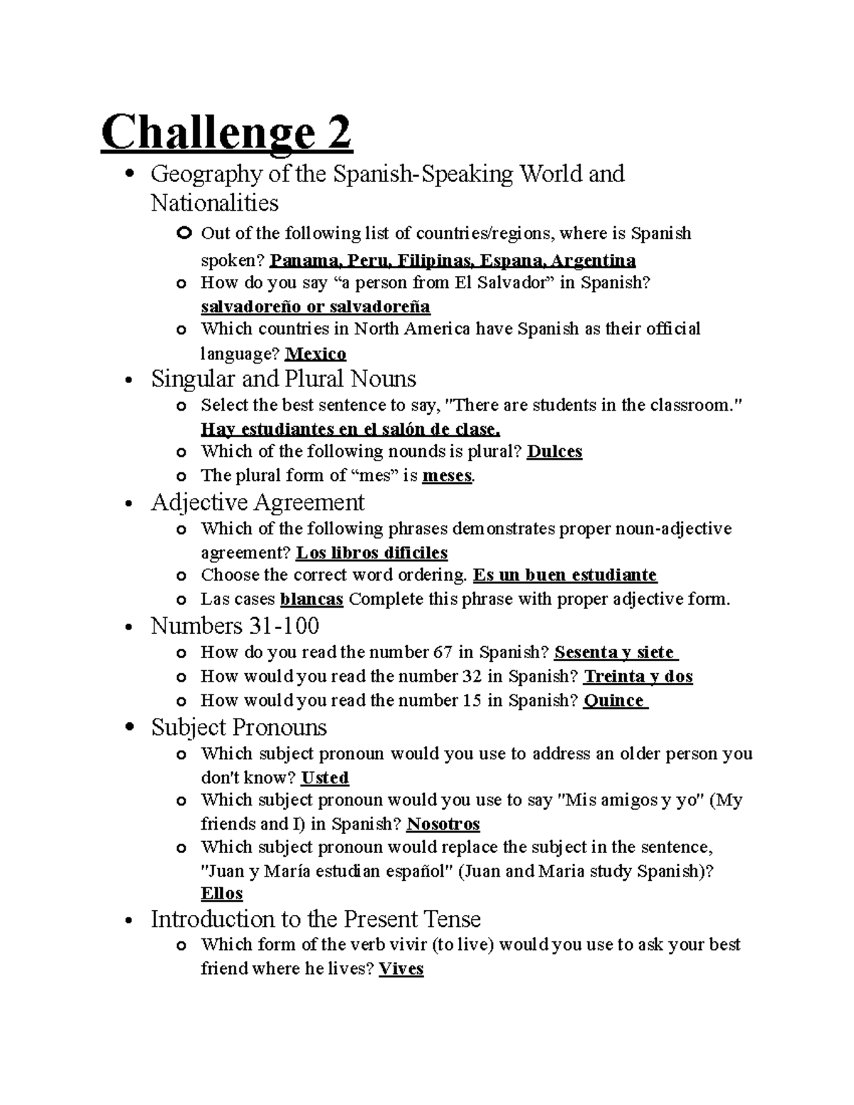 Challenge 2 - Geography, Nouns, and Tenses in Spanish I - Studocu