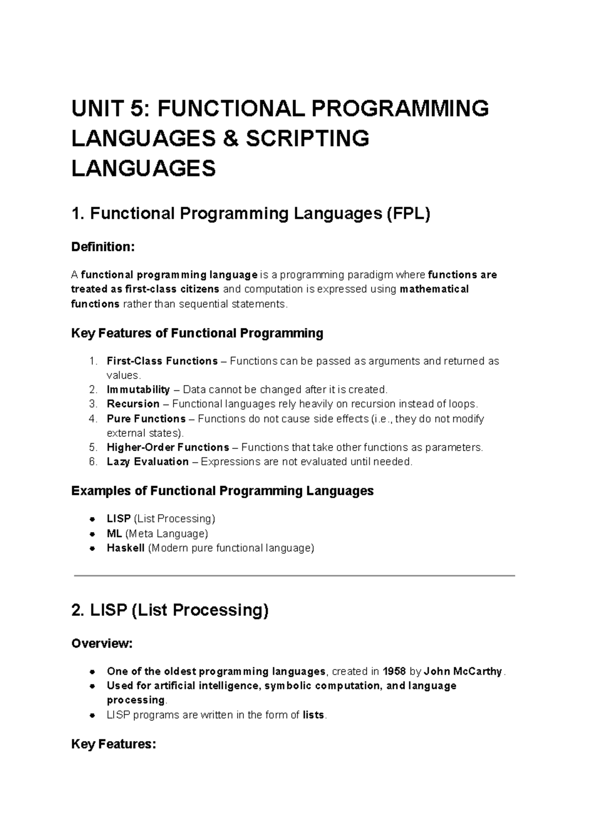 UNIT 5 Functional Programming Languages & Scripting Languages - UNIT 5: FUNCTIONAL PROGRAMMING ...