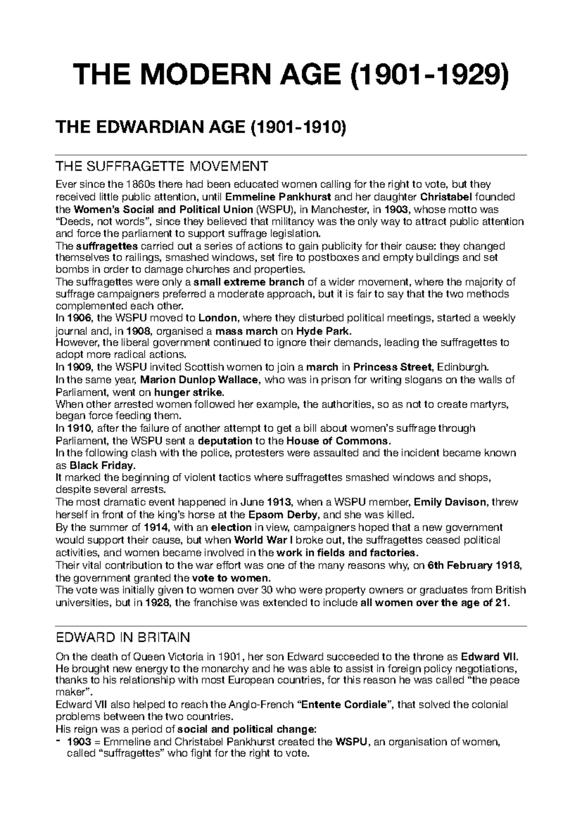 The Modern Age: The Edwardian Era & Suffragette Movement (ENG 101 ...