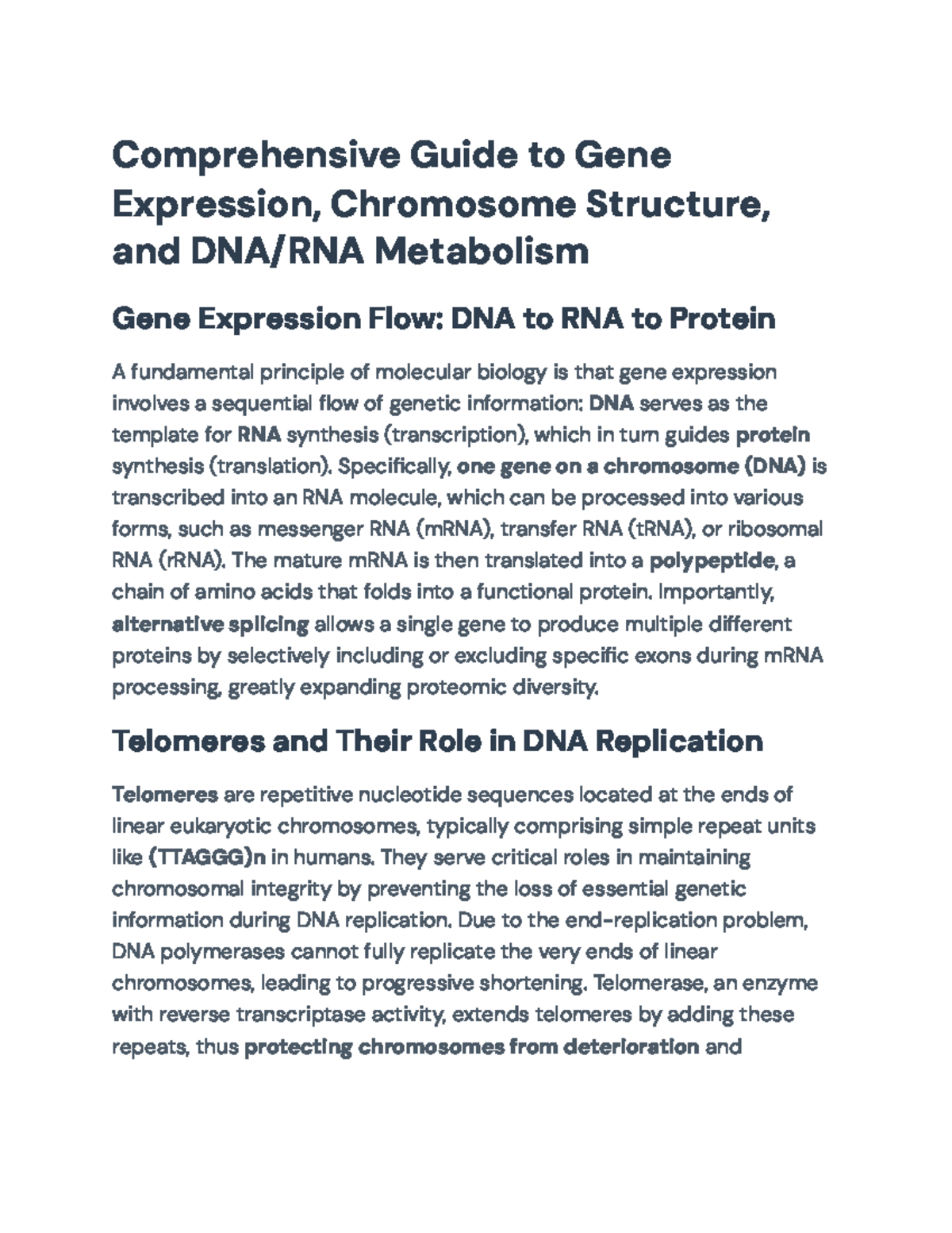 Comprehensive Study on Gene Expression, DNA Metabolism, and Chromosome ...