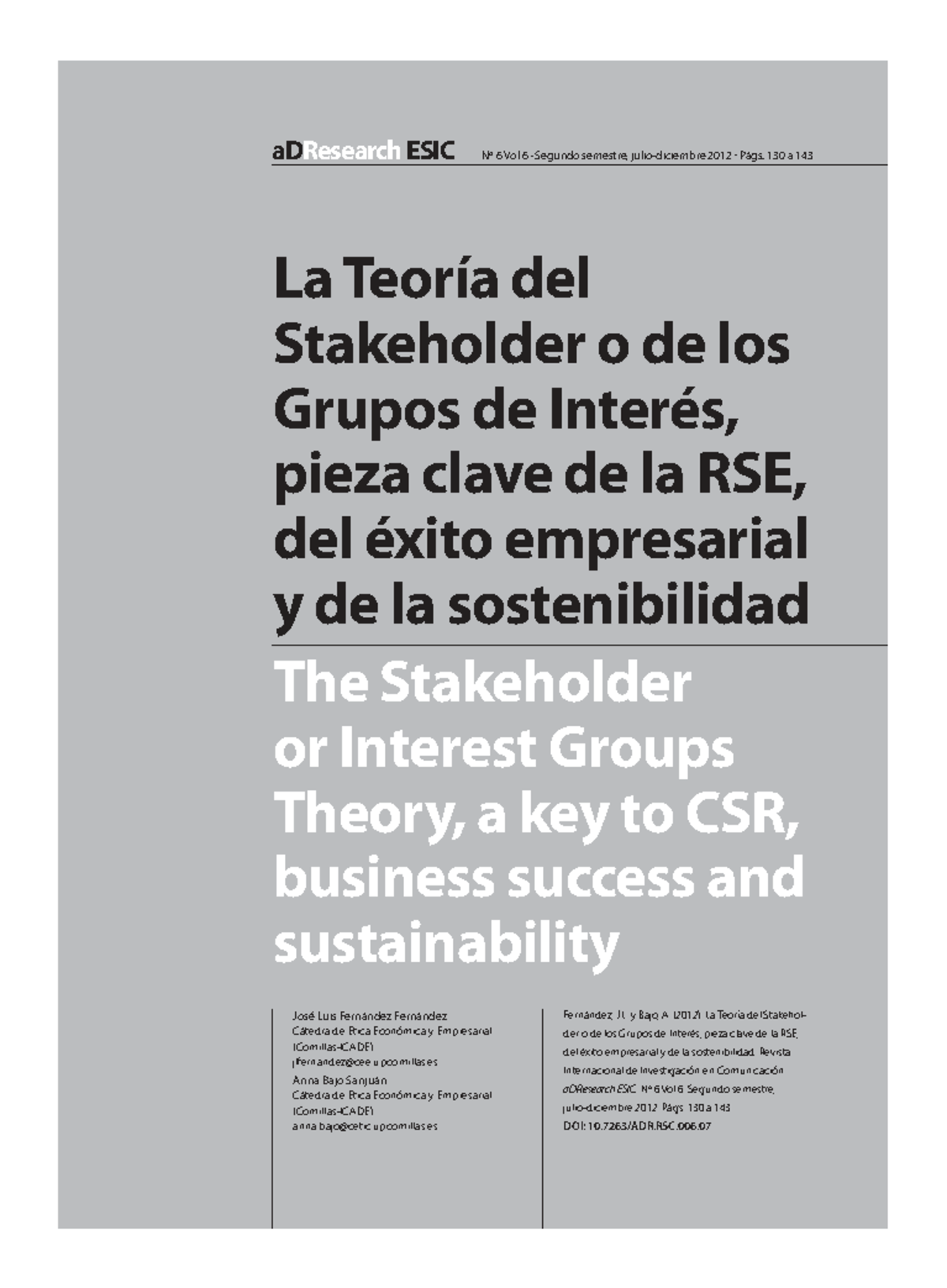 La Teoría del Stakeholder: Clave para la RSE y Sostenibilidad (ESIC ...