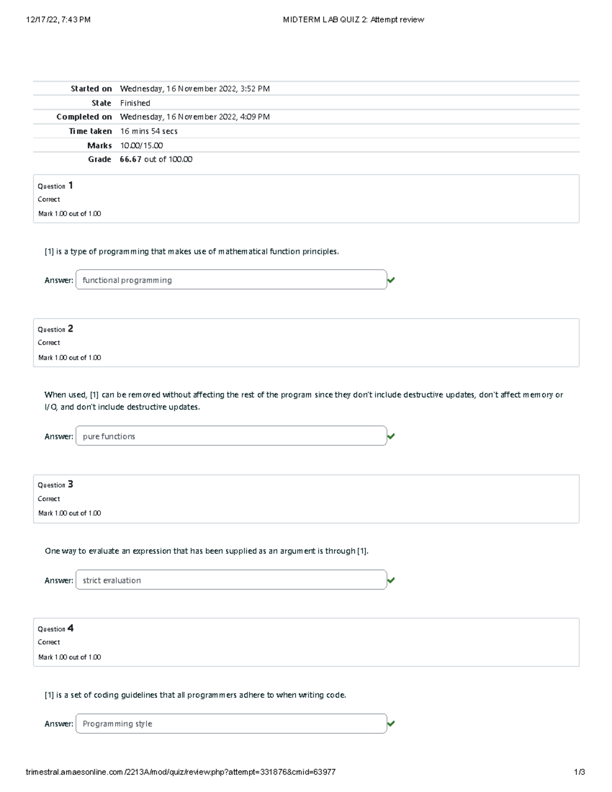 Midterm Lab Quiz 2 Attempt Review and Results Analysis - Studocu
