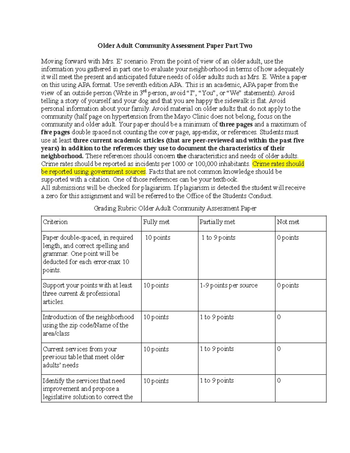Older Adult Community Assessment Paper-2: Evaluating Needs & Services ...