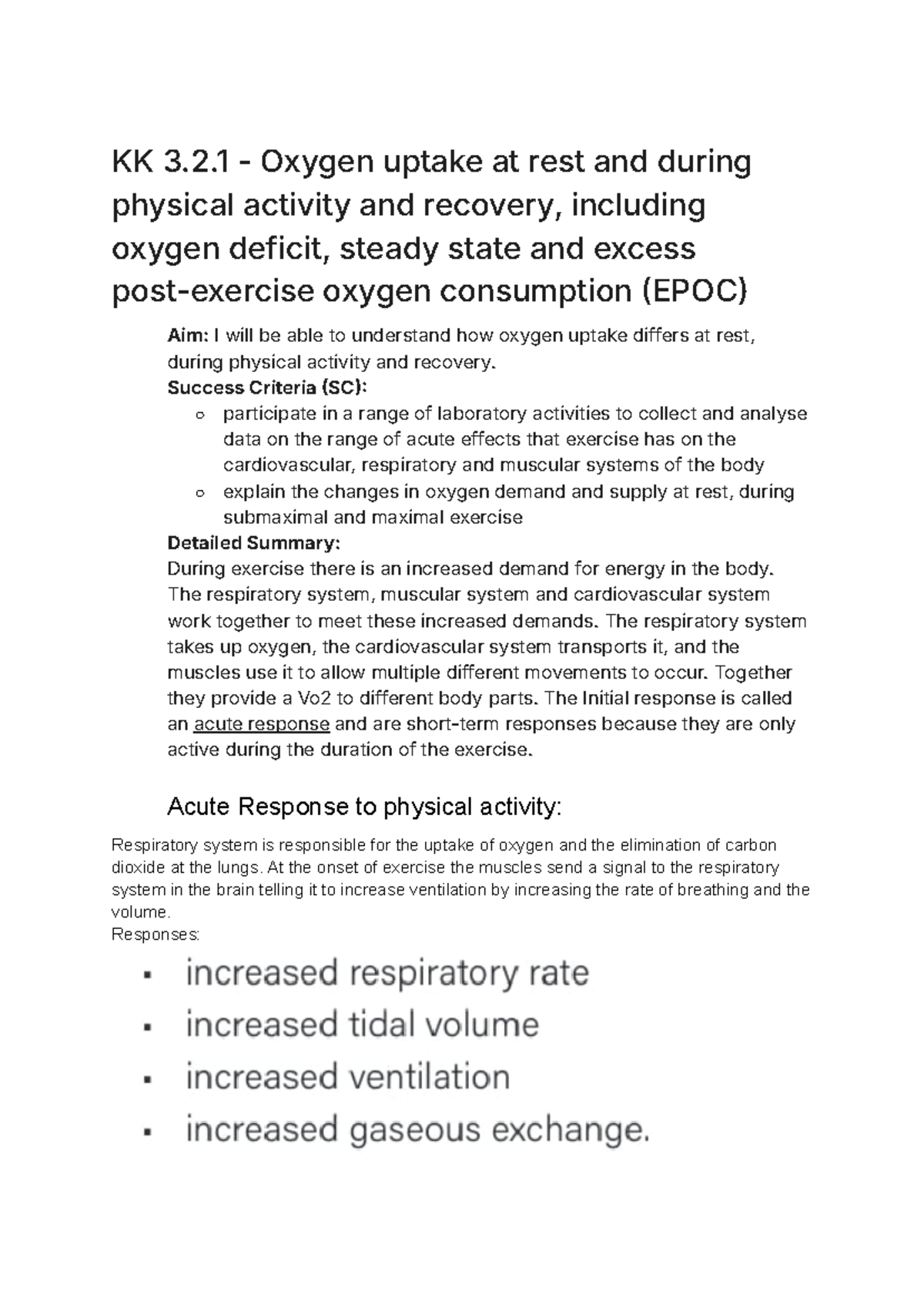 PE Summary Notes AOS2: Oxygen Uptake & Energy Systems in Exercise - Studocu