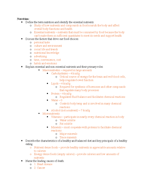 Nutrition Study Guide #1-Exam 1 - Nutrition: Define the term nutrition ...