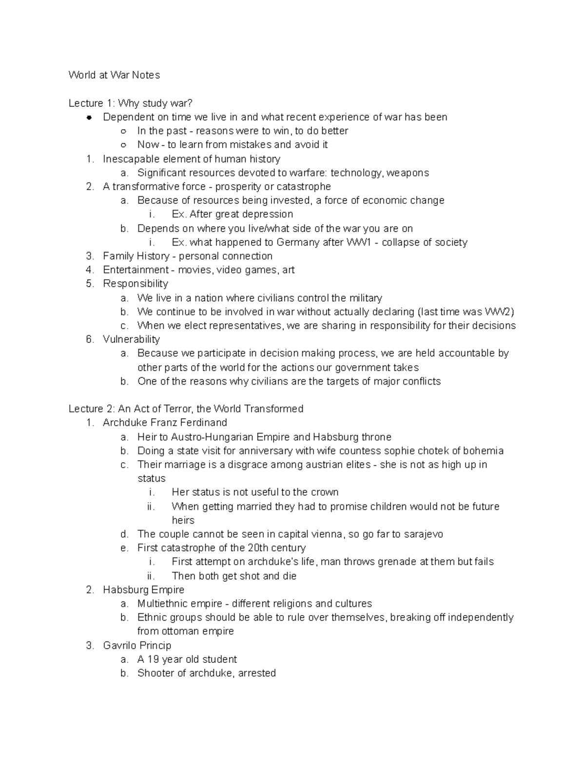 World at War Lecture Notes: Understanding Conflict and Its Impact - Studocu