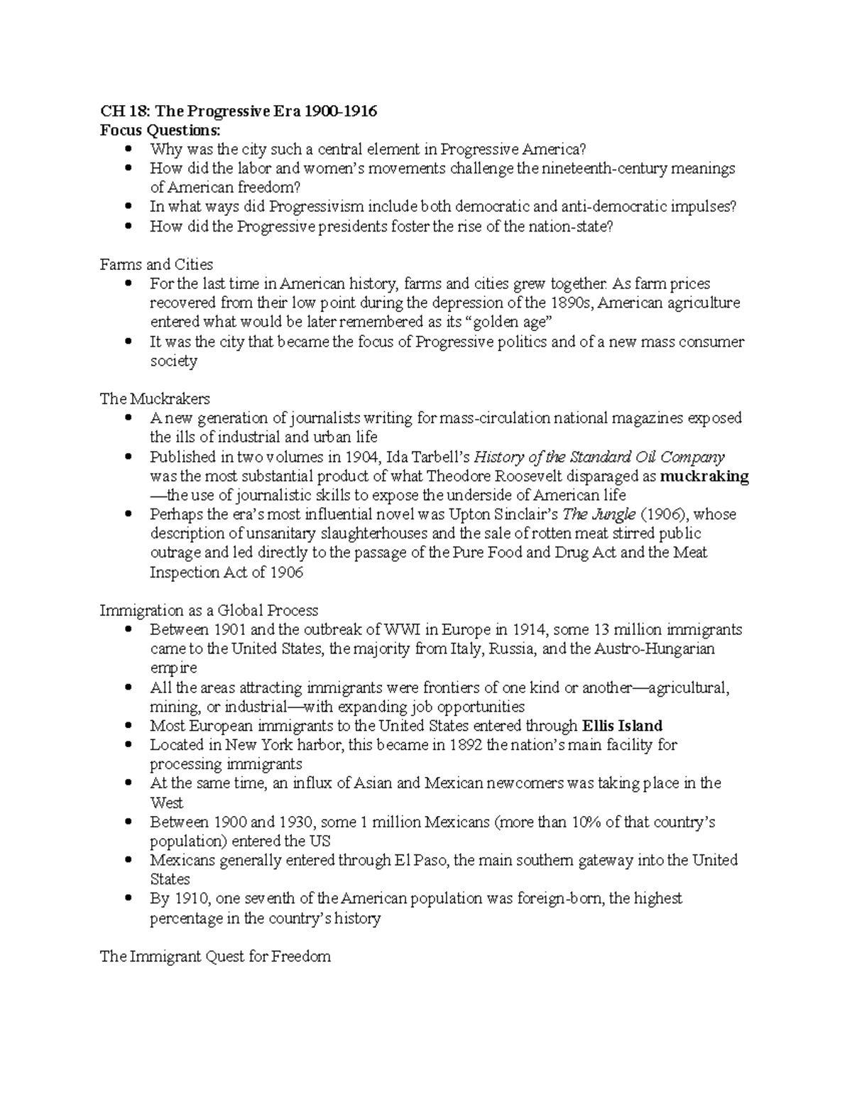 Chapter 18 Notes - CH 18: The Progressive Era Focus Questions: Why was ...
