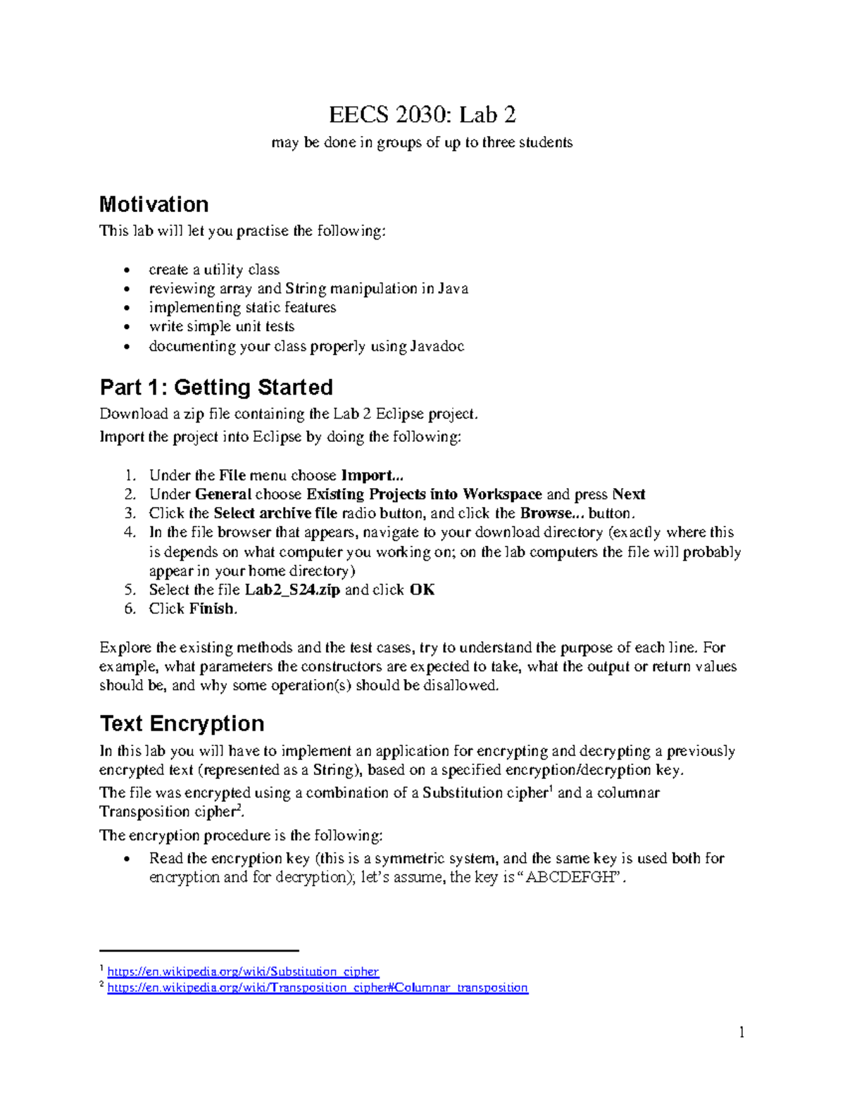 EECS 2030: Lab 2 - Java Array & String Manipulation Techniques - Studocu