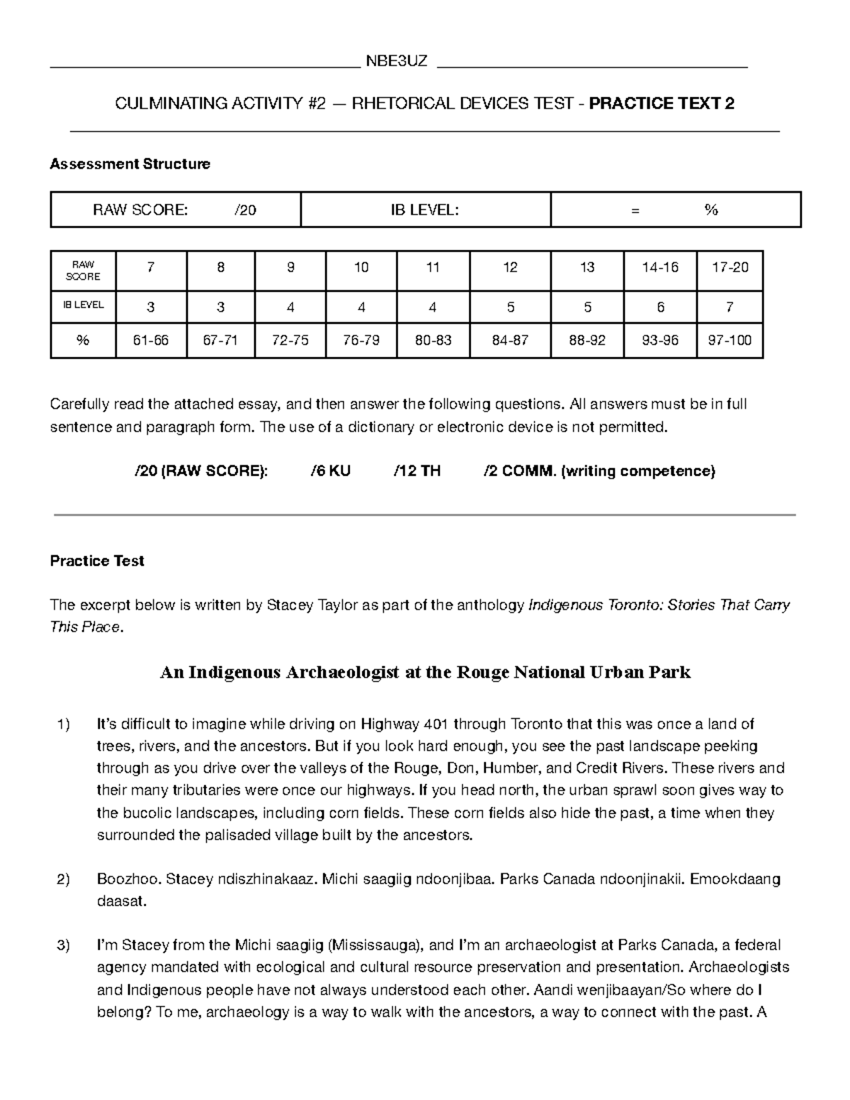 NBE3UZ Rhetorical Devices Test Practice - Assessment 2 - Studocu