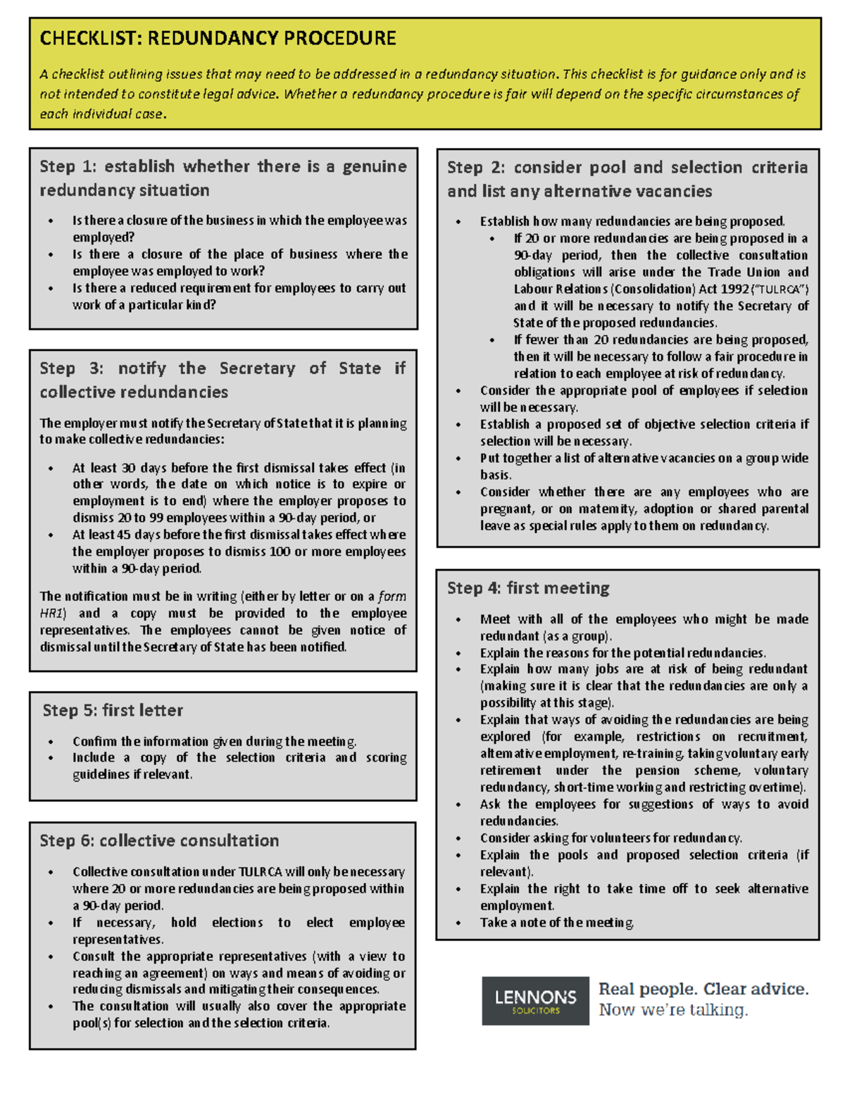 Redundancy Consultation Checklist - Step 1: establish whether there is ...