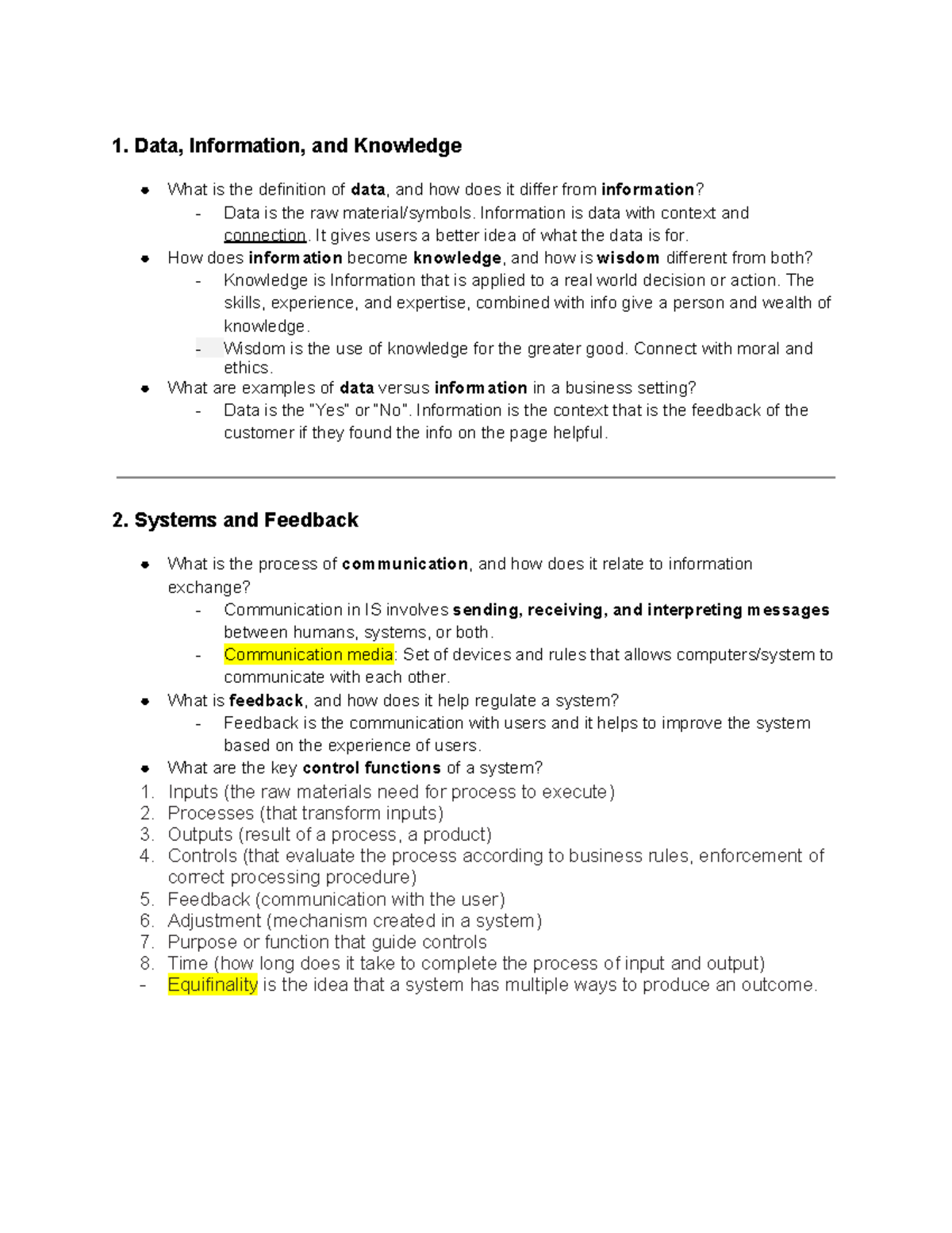 MIS 180 Lecture Notes: Understanding Data, Information, and Systems ...