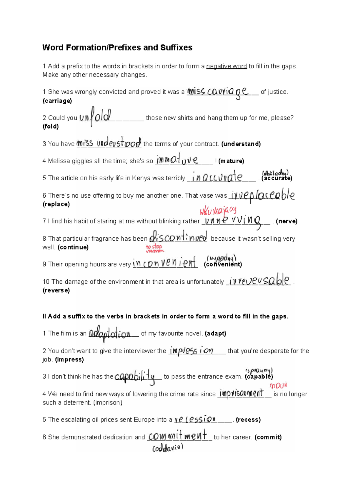 Word Formation Exercises - Prefixes and Suffixes 1 - Studocu