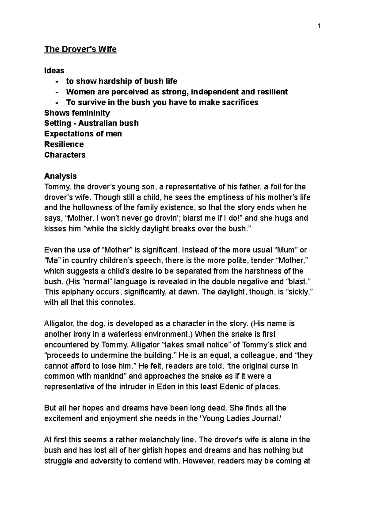 Henry Lawson - The Drover's Wife: An Analysis of Resilience and ...