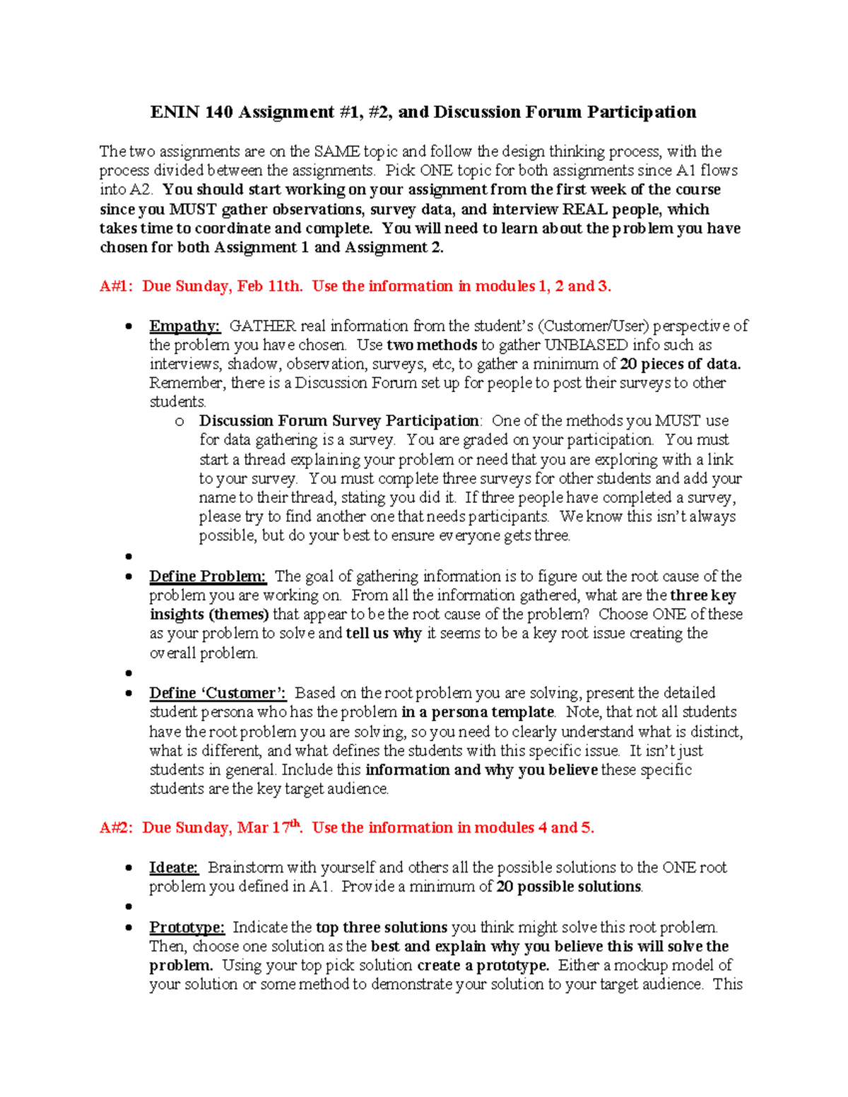 ENIN 140 A1 & A2: Assignment Overview, Rubrics, & Creative Guide - Studocu