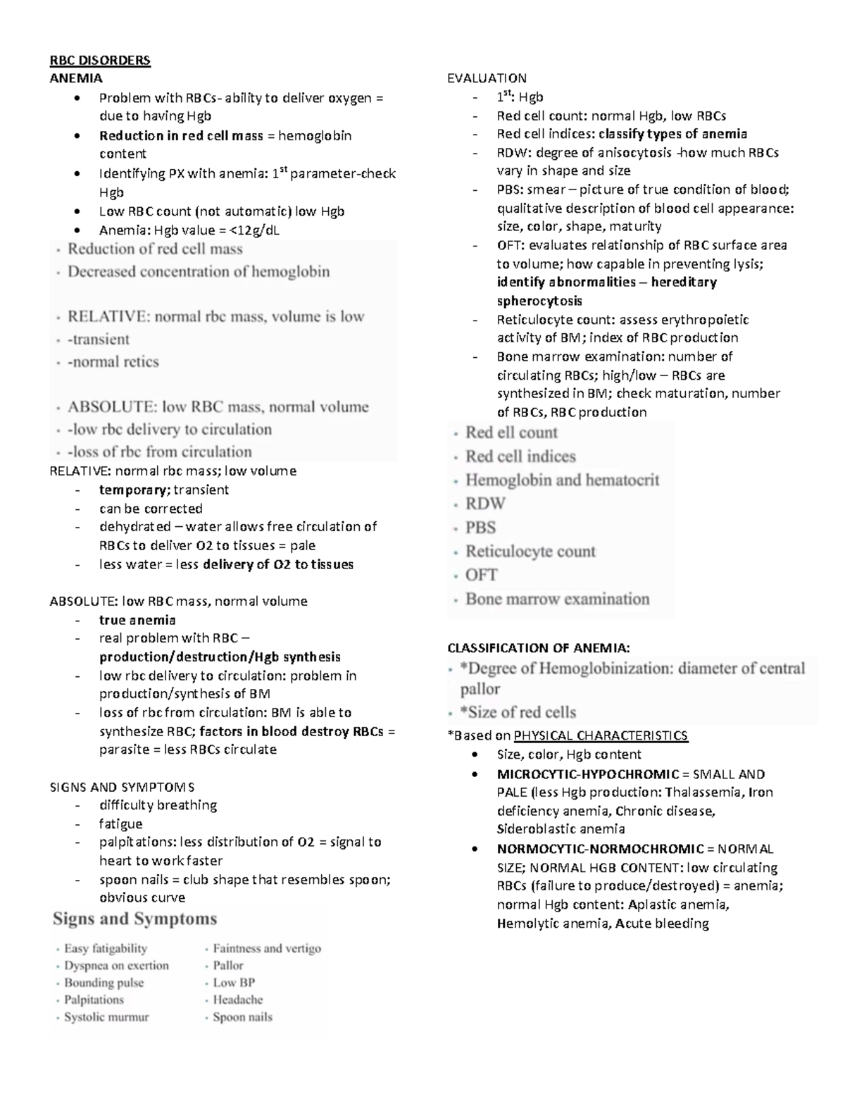 RBC Disorders: Understanding Anemia and Its Classifications - Studocu