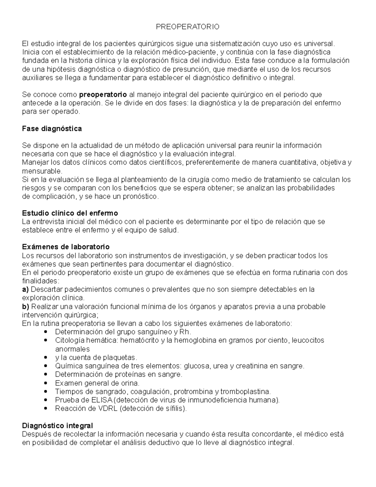 PREOPERATORIO RESUMEN CIRUGÍA - PREOPERATORIO El estudio integral de ...