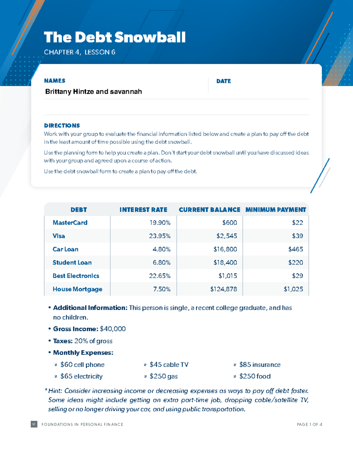 Debt Snowball Plan: Chapter 4, Lesson 6 - RAMSEYYYY - Studocu