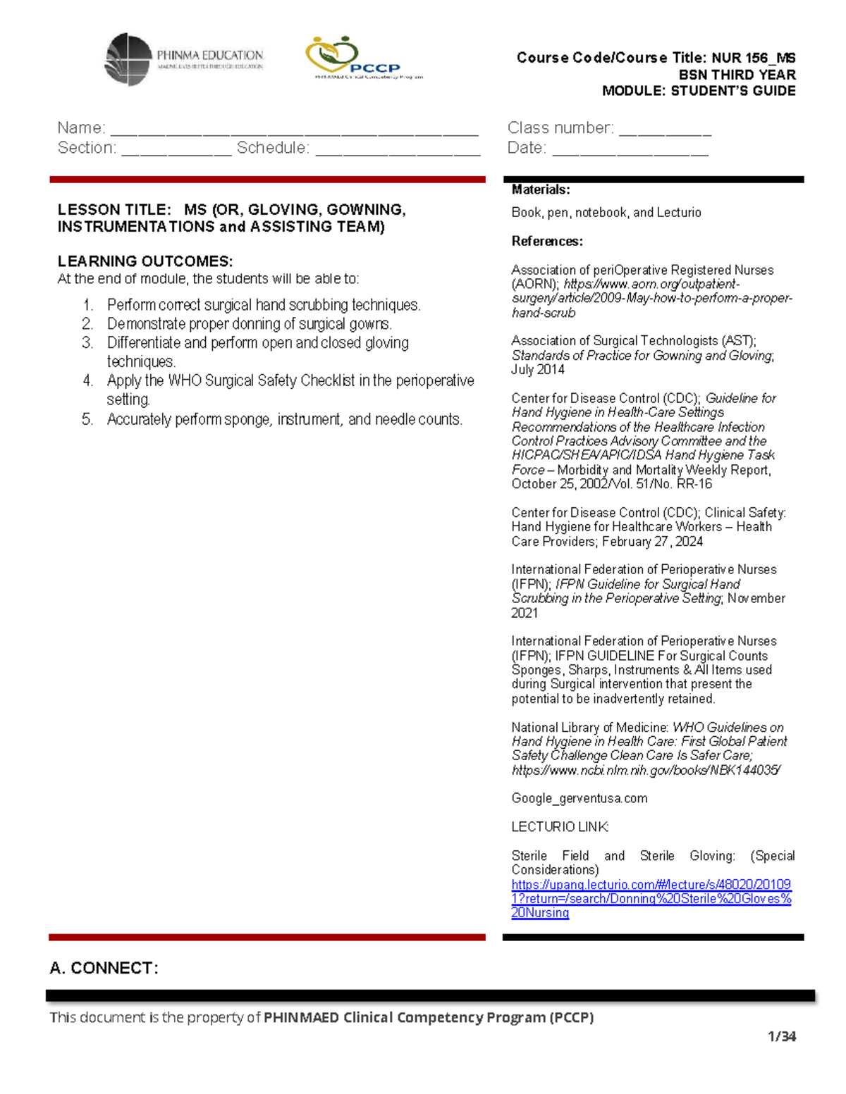 NUR 156_MS BSN 3rd Year Module: Surgical Hand Hygiene & Gowning Guide ...