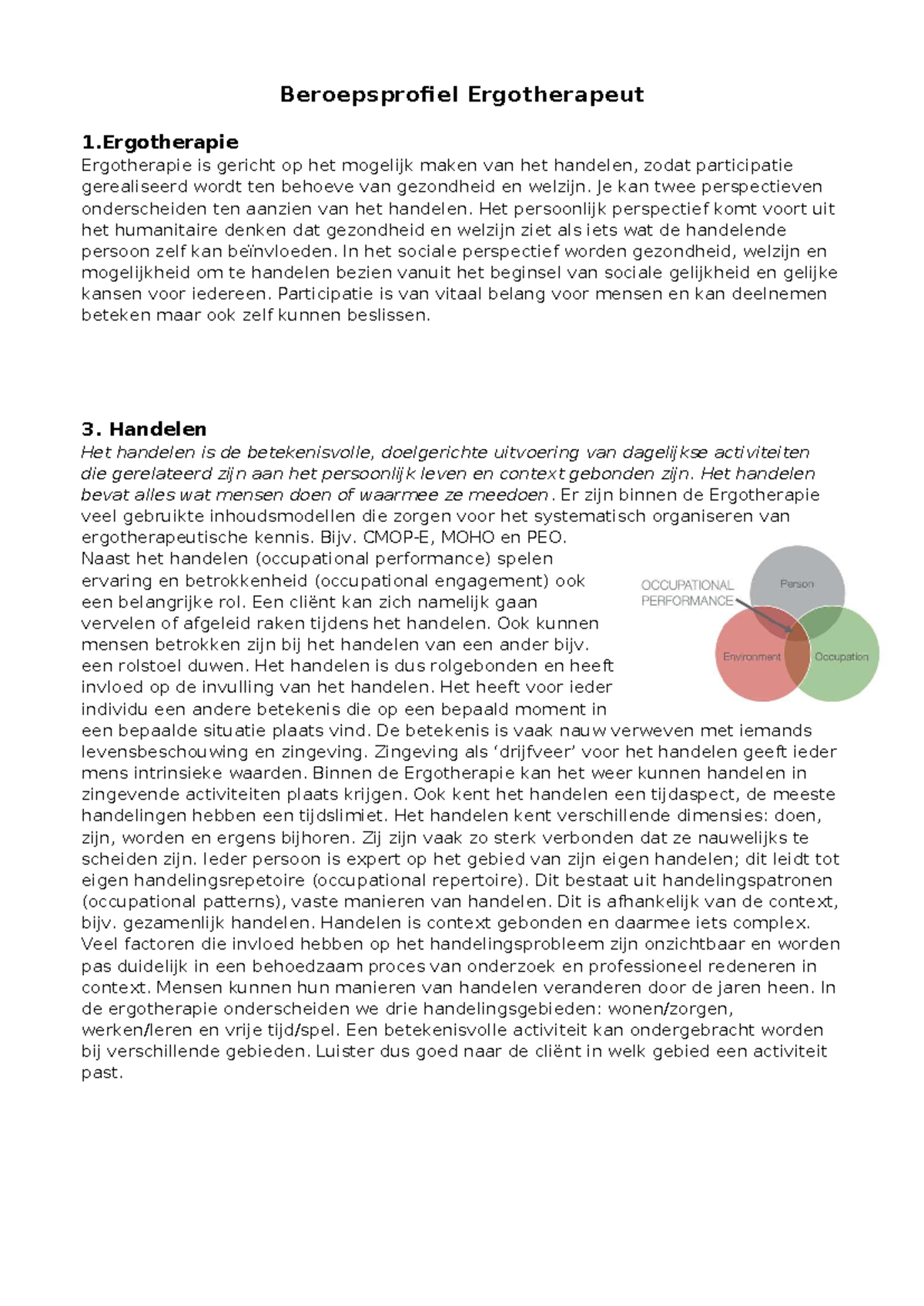 Beroepsprofiel Ergotherapeut: Handelen en Context in Ergotherapie - Studeersnel