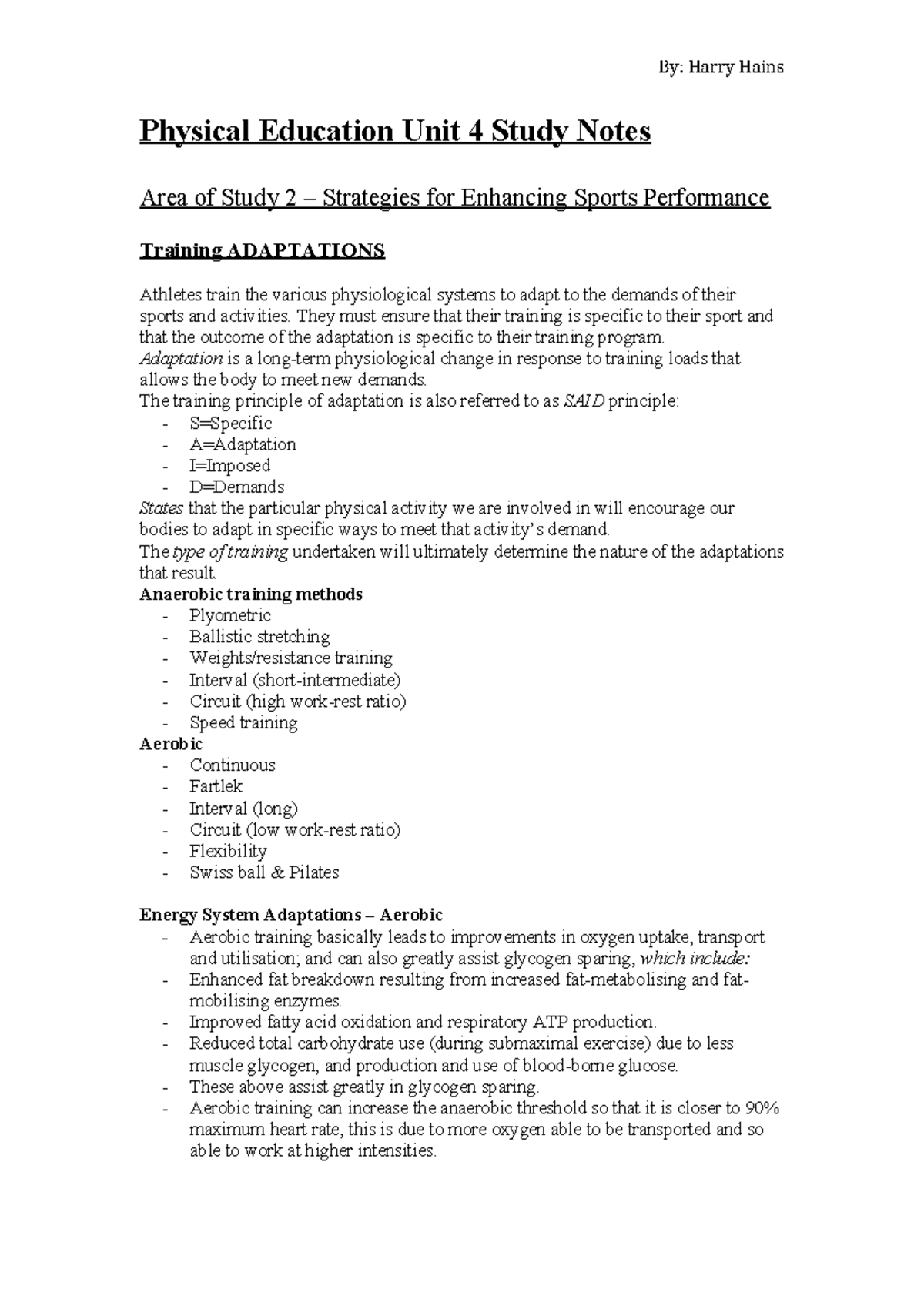 8008 Physical Ed Unit 4 Study Notes: Enhancing Sports Performance ...