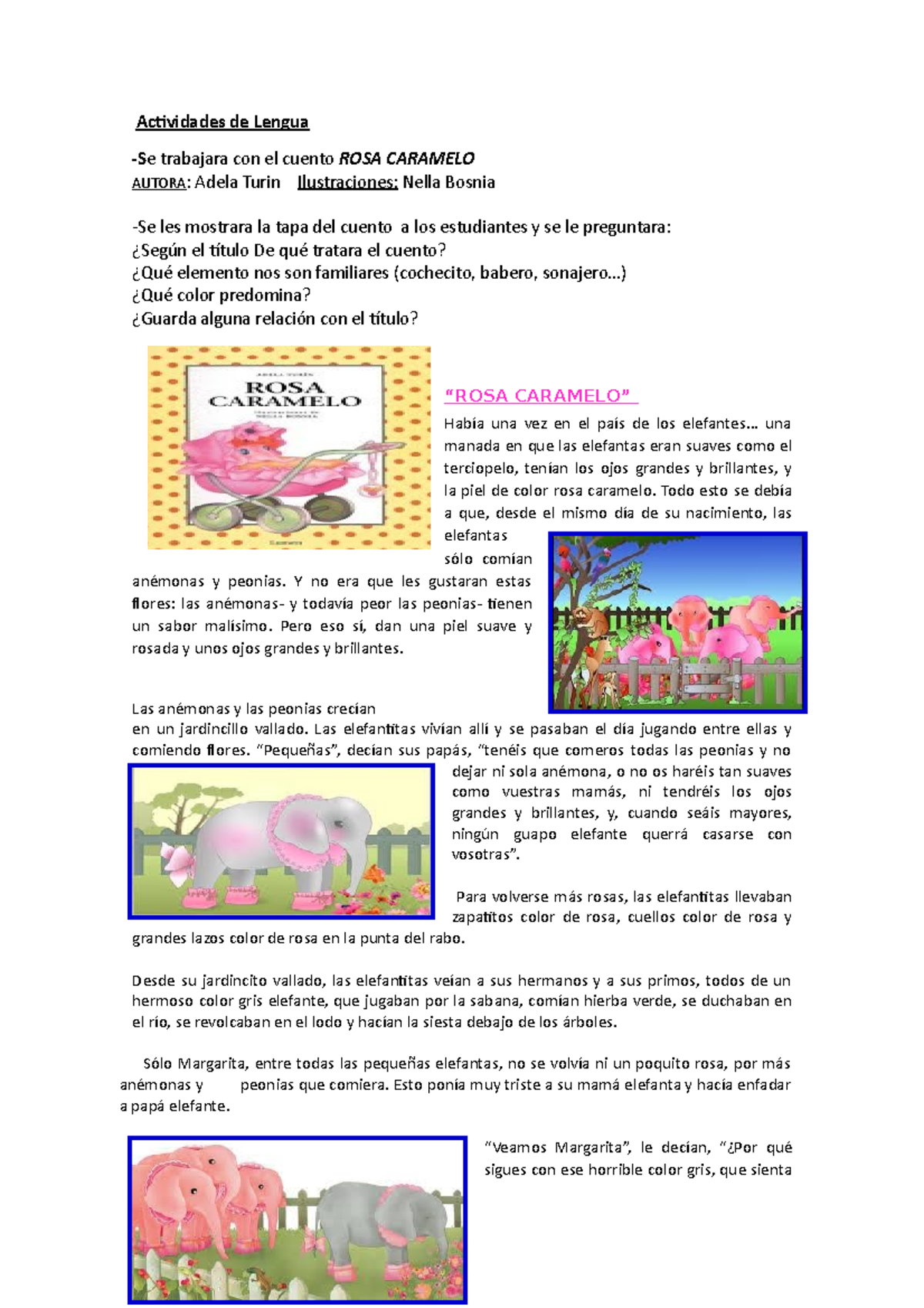 Actividades de Lengua para el cuento "Rosa Caramelo" - Adela Turin ...