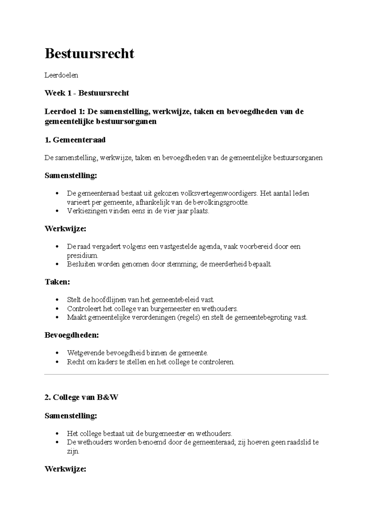 Bestuursrecht - Uitgewerkte Leerdoelen voor Week 1 van Cursus ...