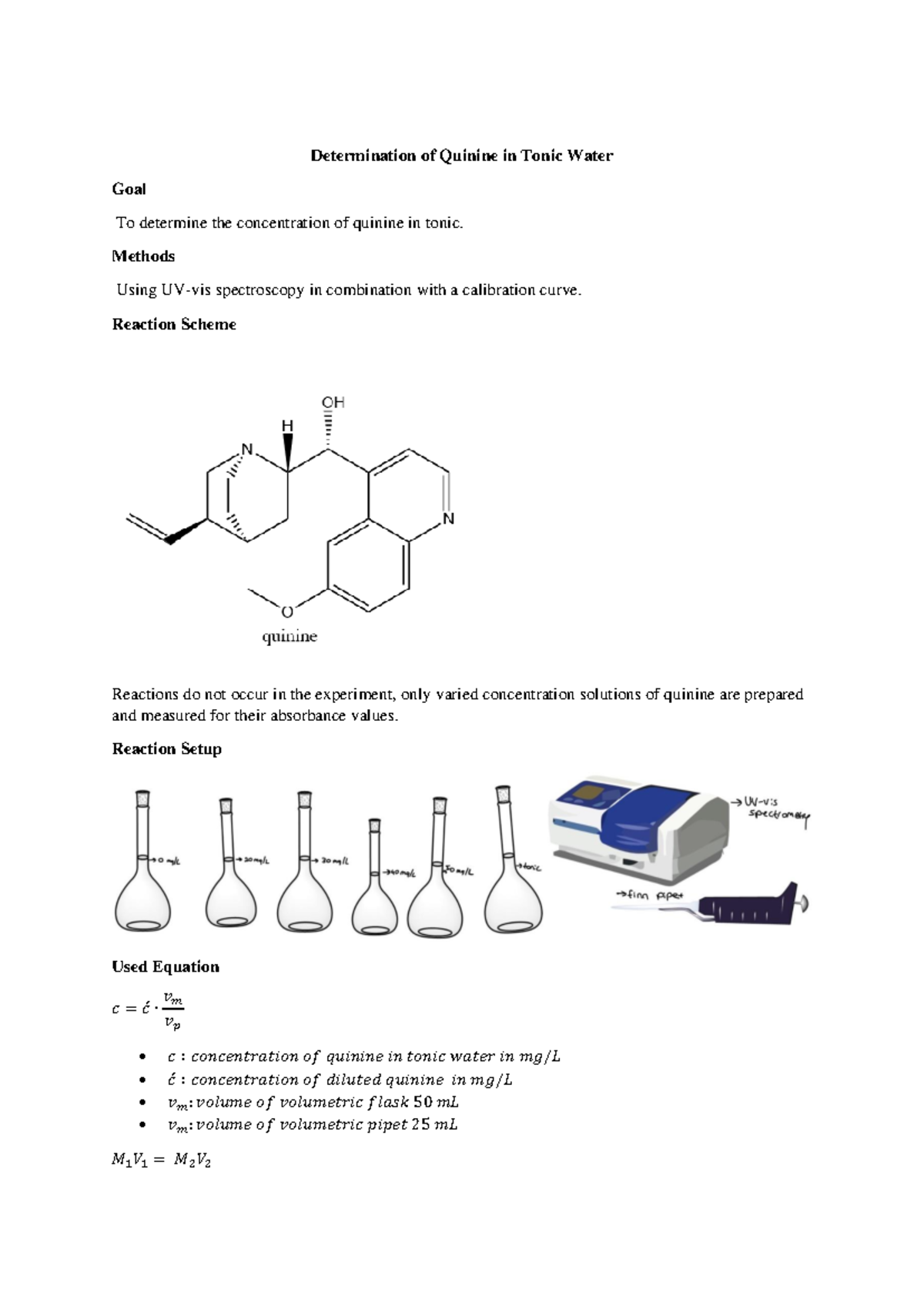 Determination of Quinine Concentration in Tonic Water: Lab Report ...