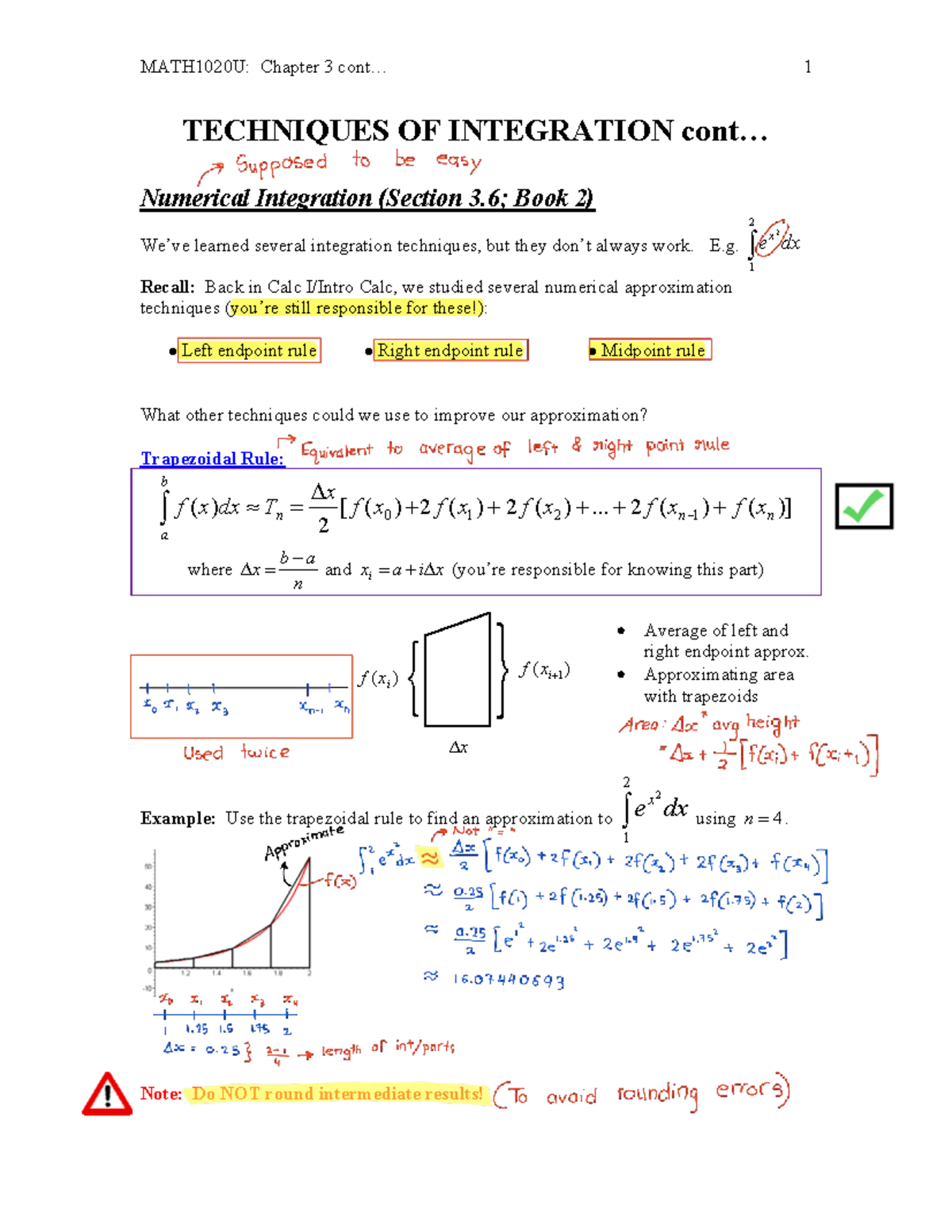 MATH1020U: Chapter 3 Techniques of Integration & Numerical Methods ...