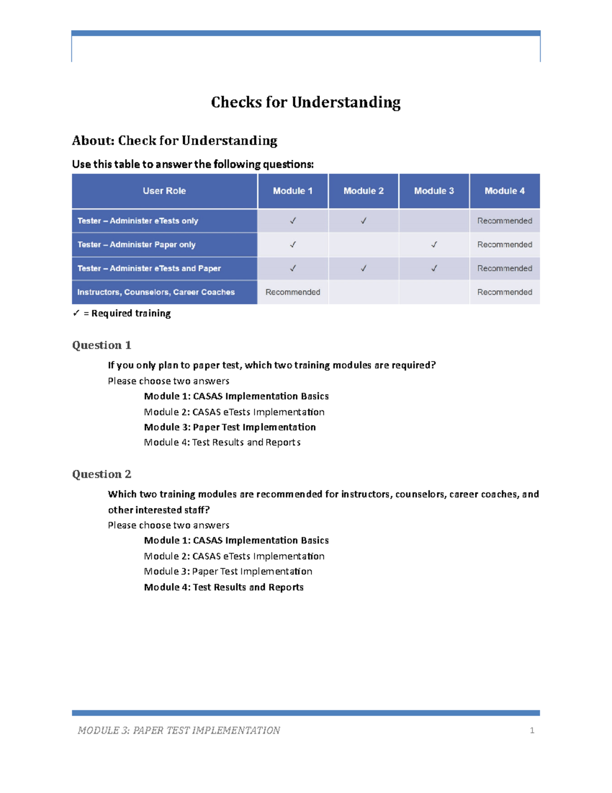 Module 3 checks for understanding - Checks for Understanding About ...