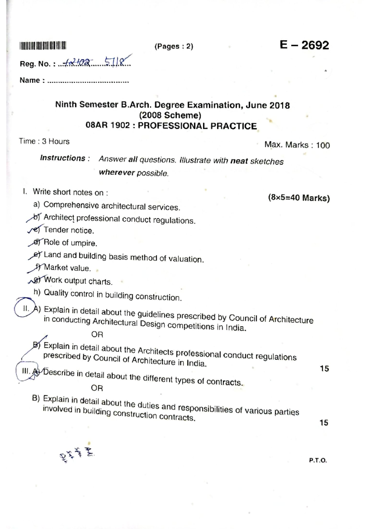 Professional practice QUESTION PAPER - (Pages : 2) E 2692 Reg. No ...