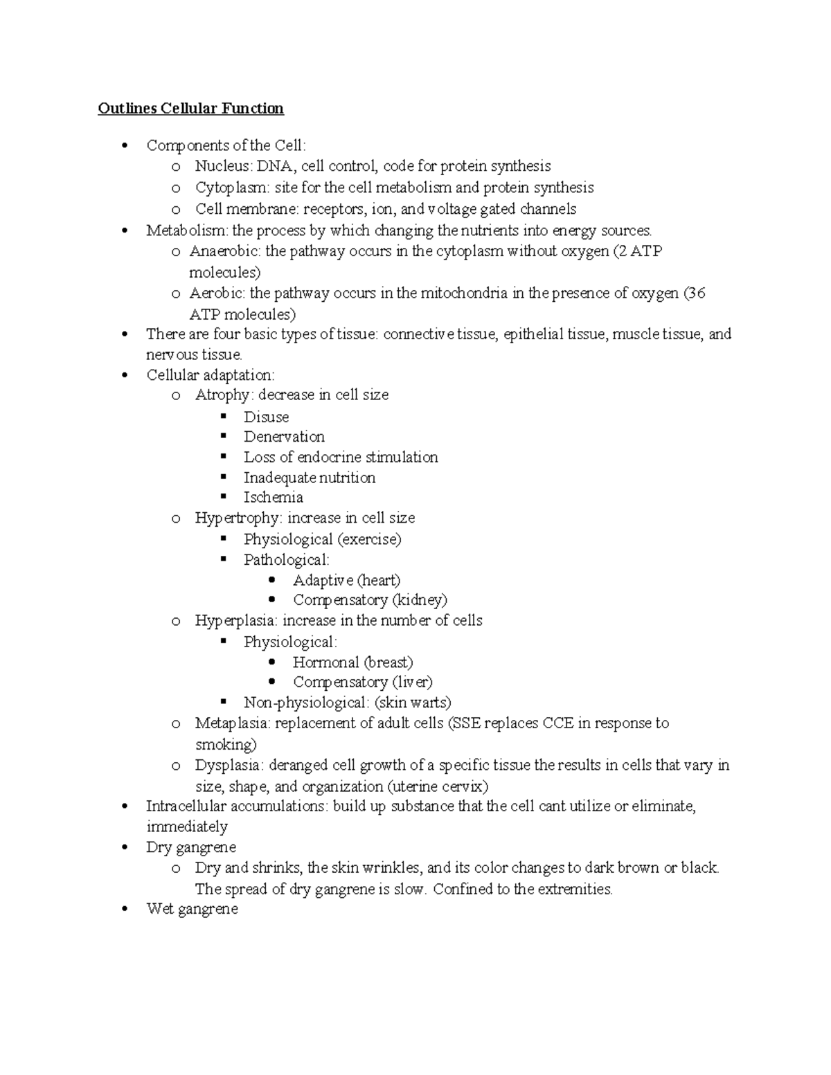 Cellular Functions and Tissue Types: Class 1 Summary - Studocu
