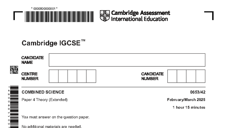 Cambridge U 0653/42 Combined Science Paper 4 Theory (Extended) 2025 ...